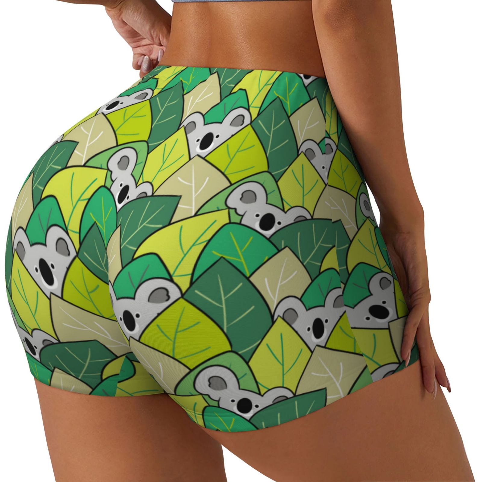 Daiia Cartoon Koala Bear and Leaf Pattern Women's Workout Shorts Biker ...