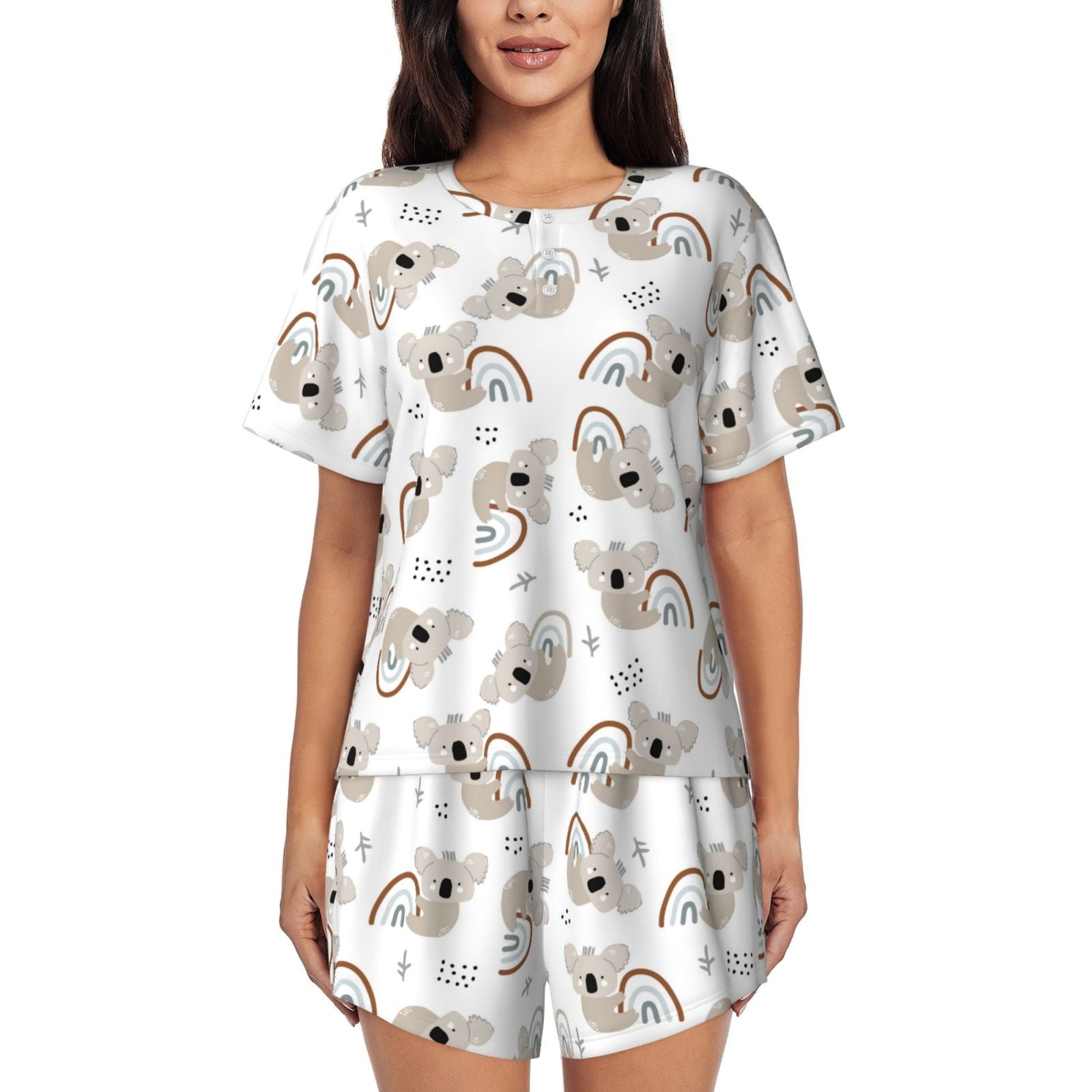 Daiia Cartoon Koala Pattern Womens Pajama Sets Short Sleeve Pajamas for ...