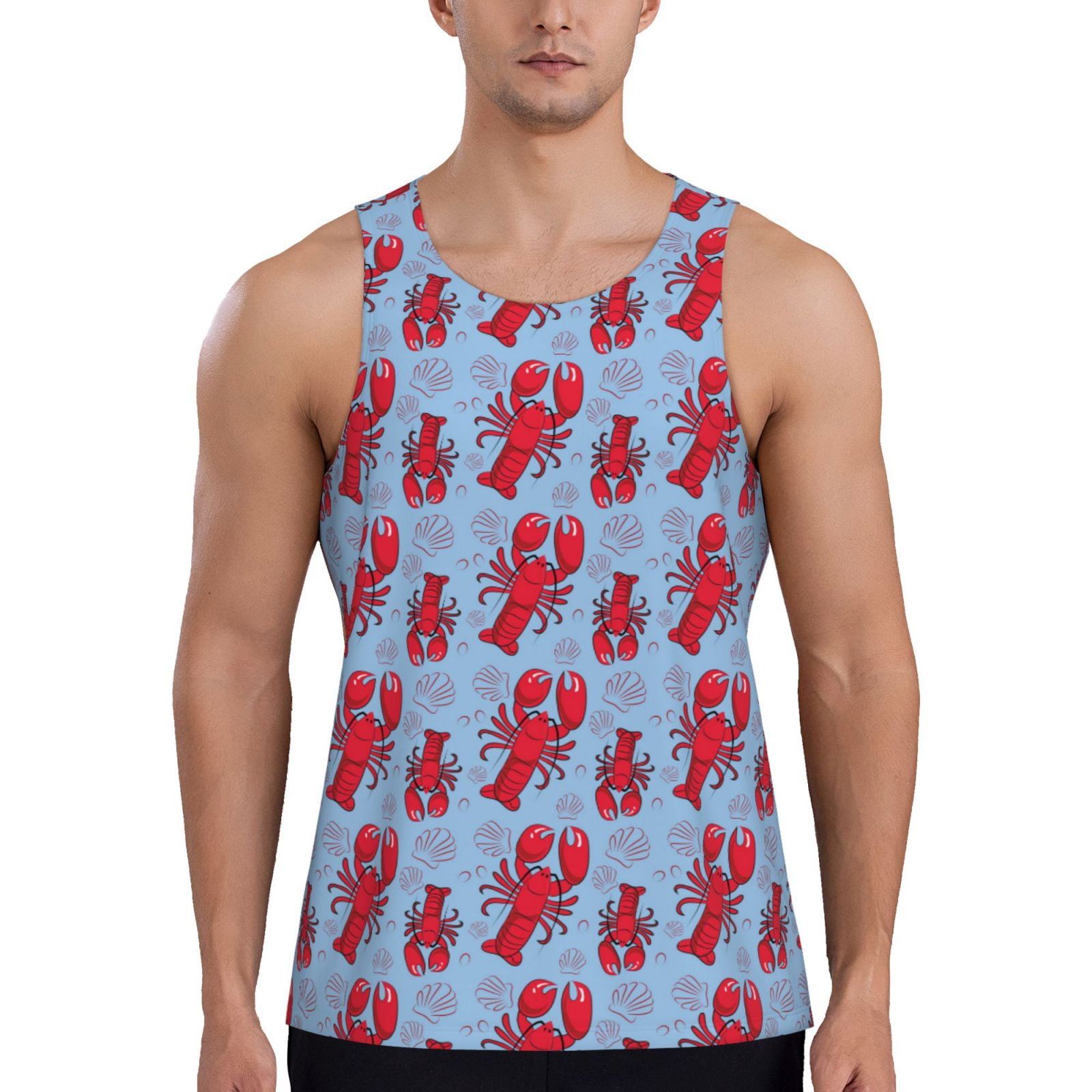Daiia Cartoon Lobsters 2 Printed Men's Quick Dry Fit Muscle Tank Top ...