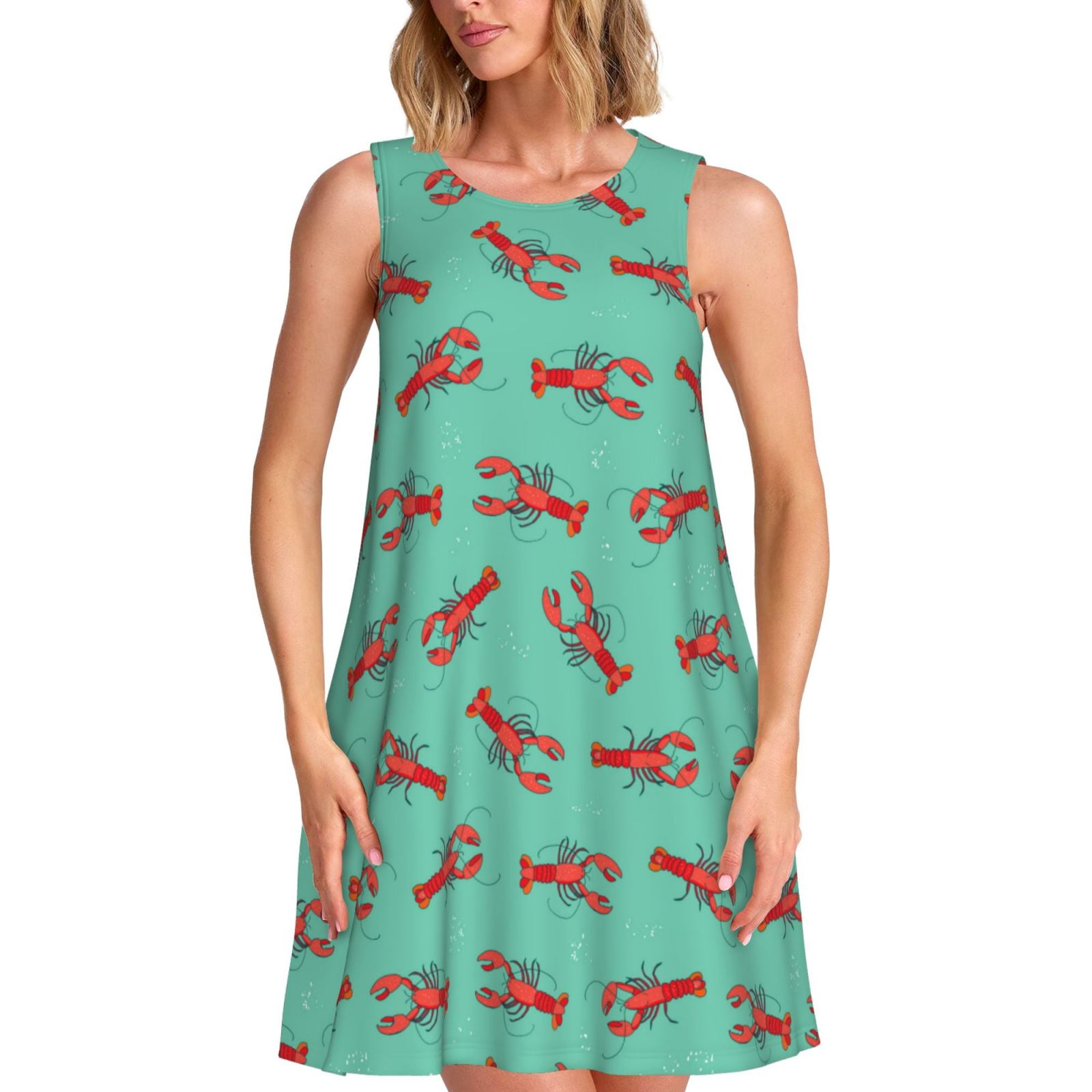 Daiia Cartoon Lobsters 4 Print Women's Dresses 2025 Trendy Short sleeve ...