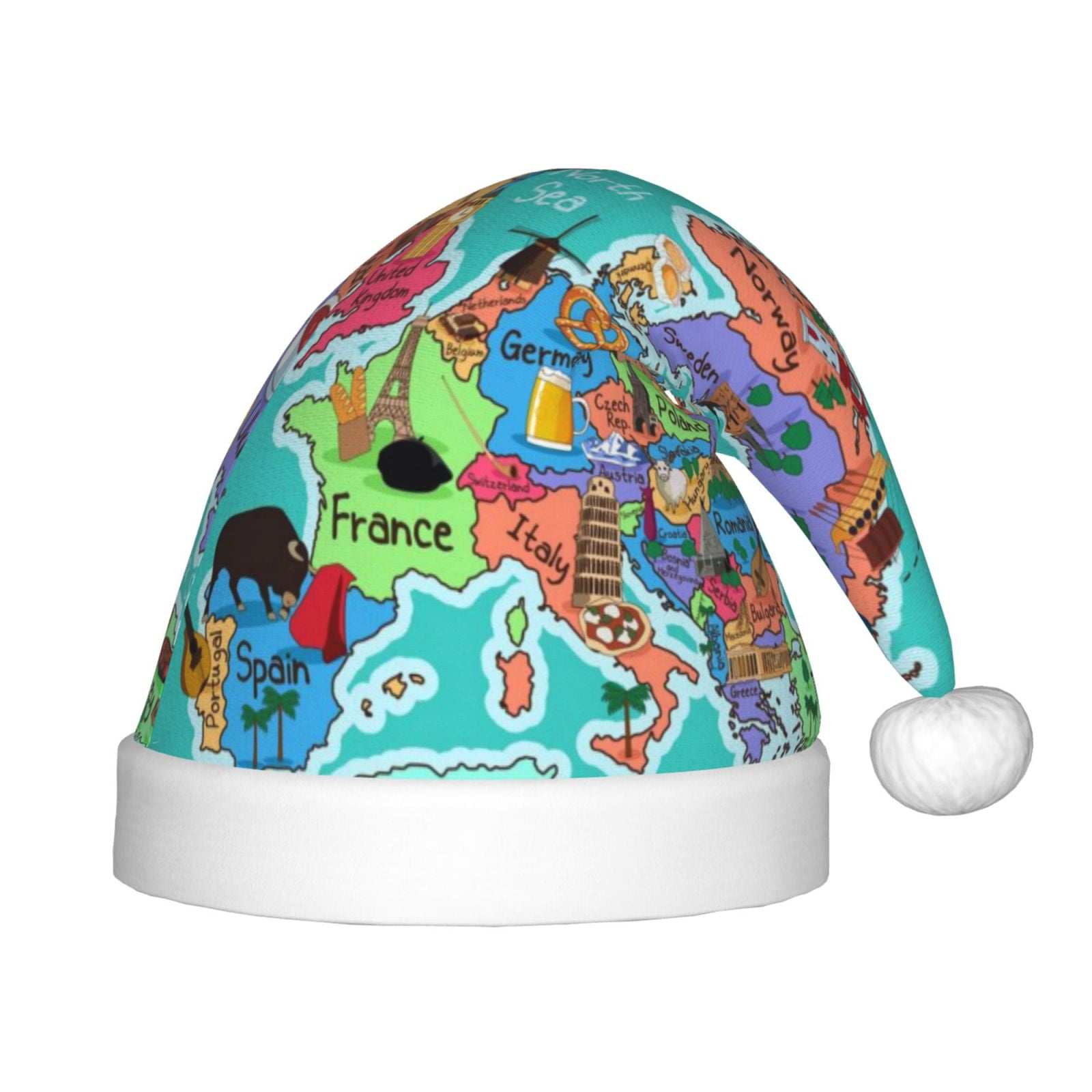 Daiia Cartoon Map Of Europe Print Christmas Knitted Beanie Hat, Large ...