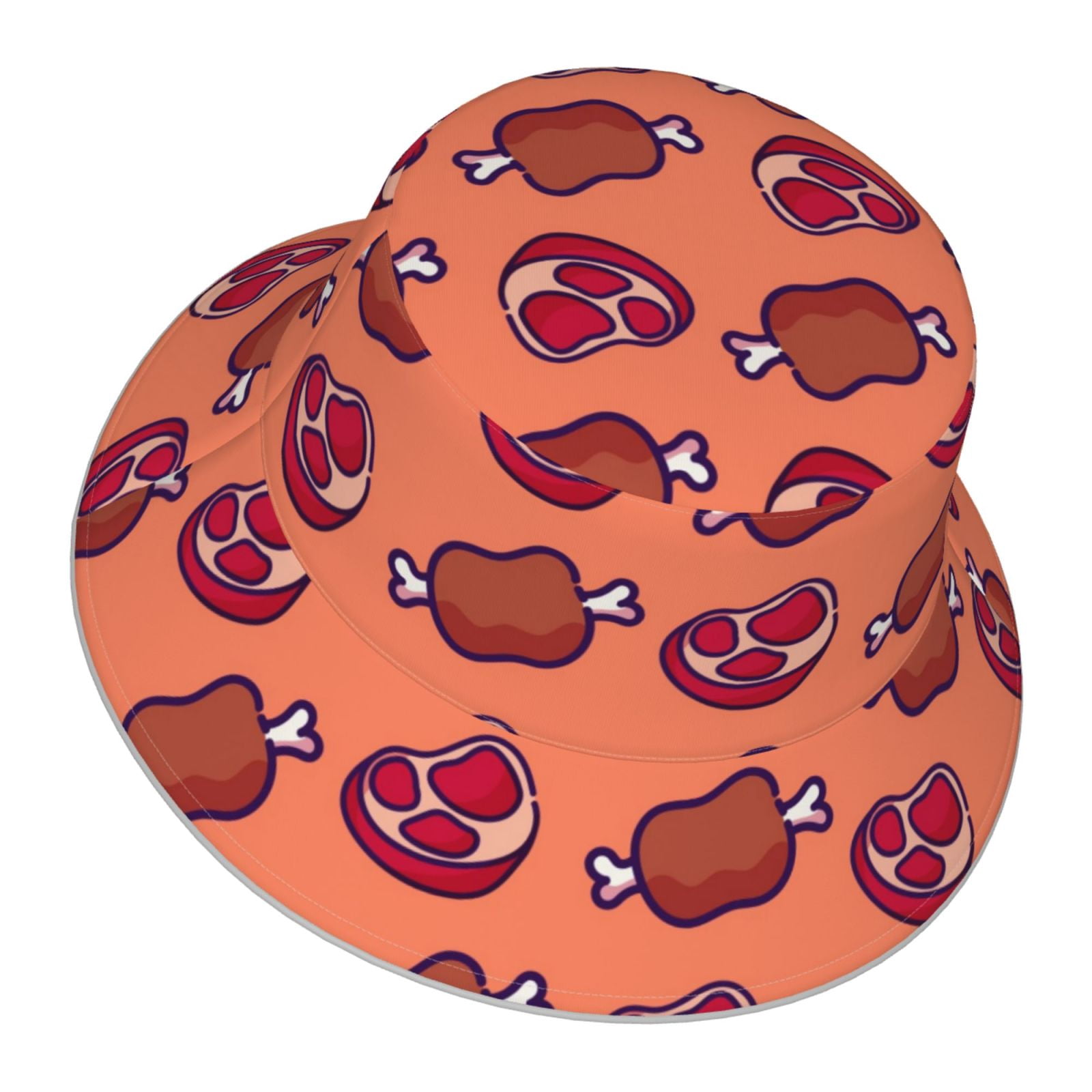 Daiia Cartoon Meat Pattern Bucket Hat - Trendy Cotton Sun Hat for Beach ...