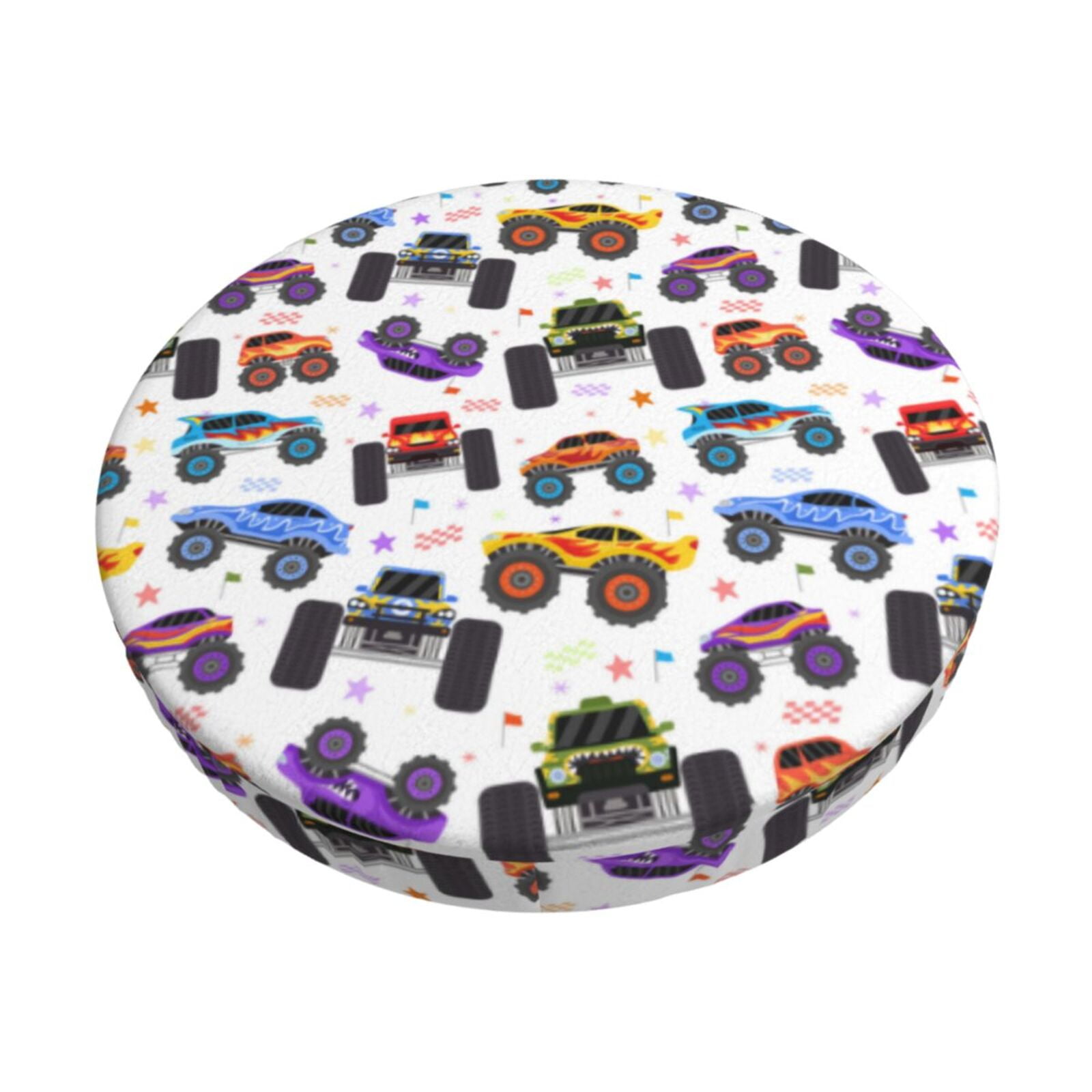 Daiia Cartoon Monster Trucks1 Stool Covers Round,Round Bar Stool Covers ...
