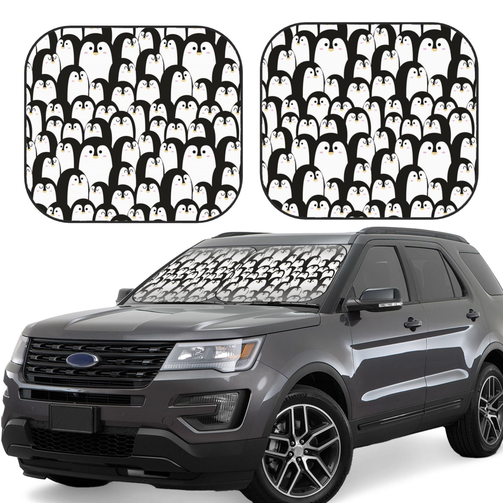 Daiia Cartoon Penguin 2PCS Car Windshield Sun Shade, Foldable Sun ...