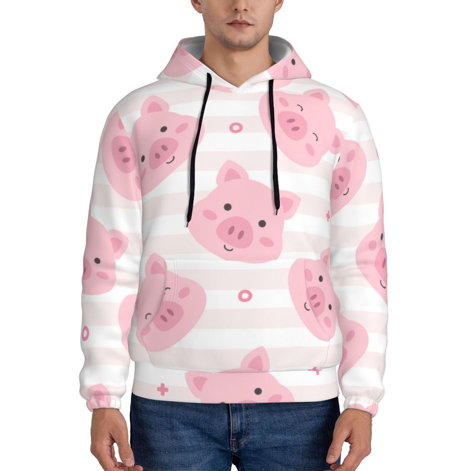 Daiia Cartoon Pig for Men's Fashion Hoodies & Sweatshirts with Kangaroo ...
