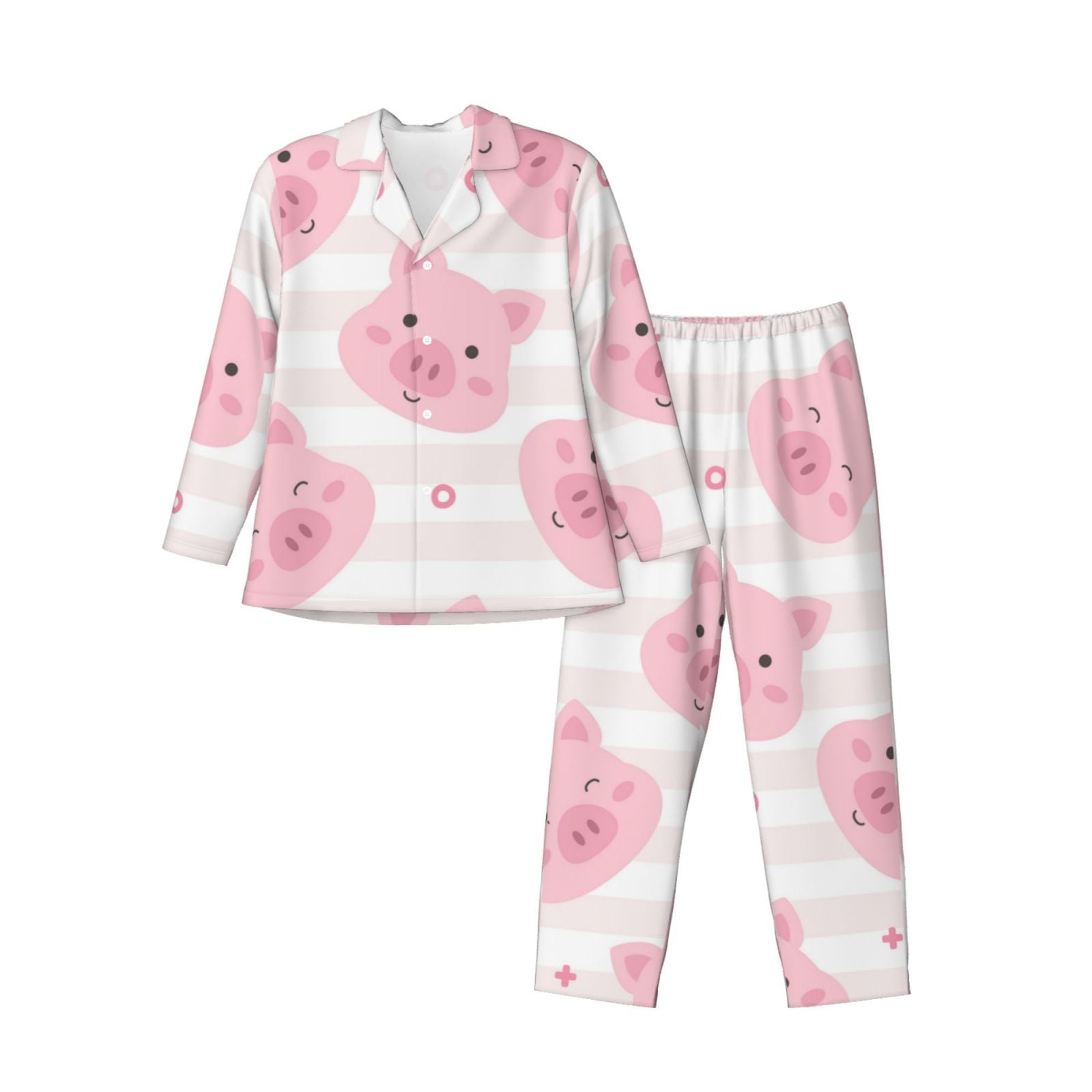 Daiia Cartoon Pig for Men's Long-Sleeved Pajama Set – Soft ...