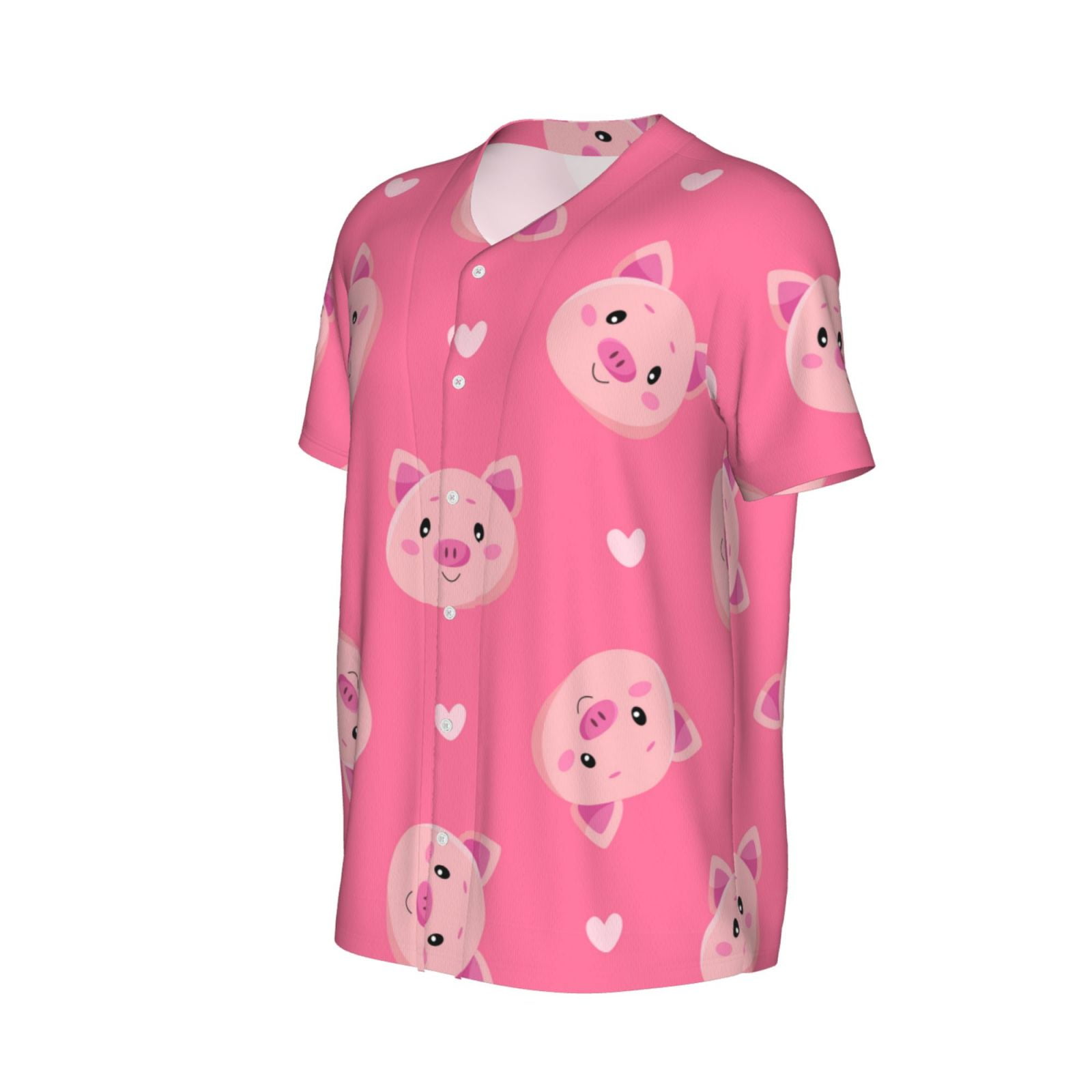 Daiia Cartoon Pigs and Hearts Mens Baseball Jersey Button Down Shirts ...