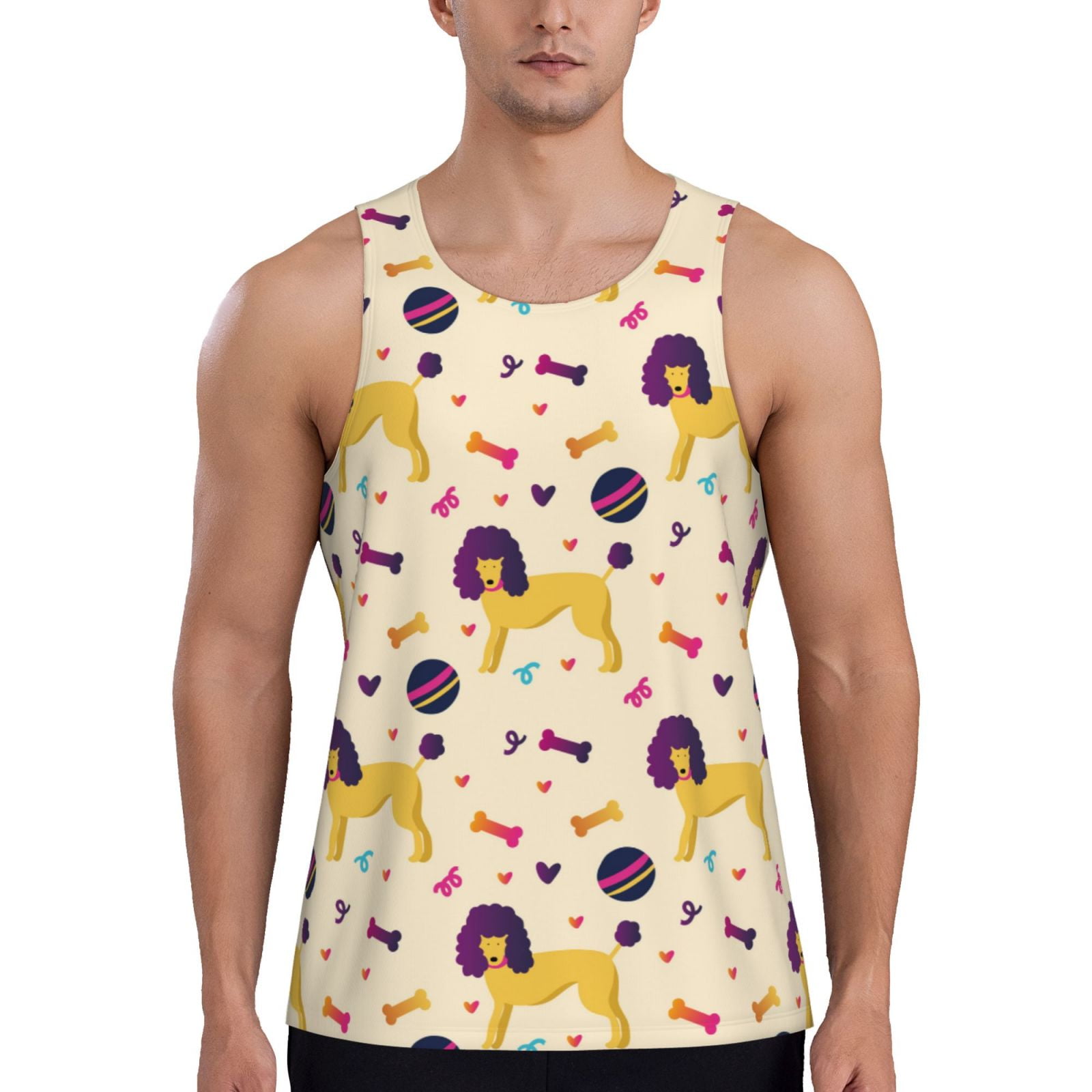 Daiia Cartoon Poodle Dog Printed Men's Quick Dry Fit Muscle Tank Top ...