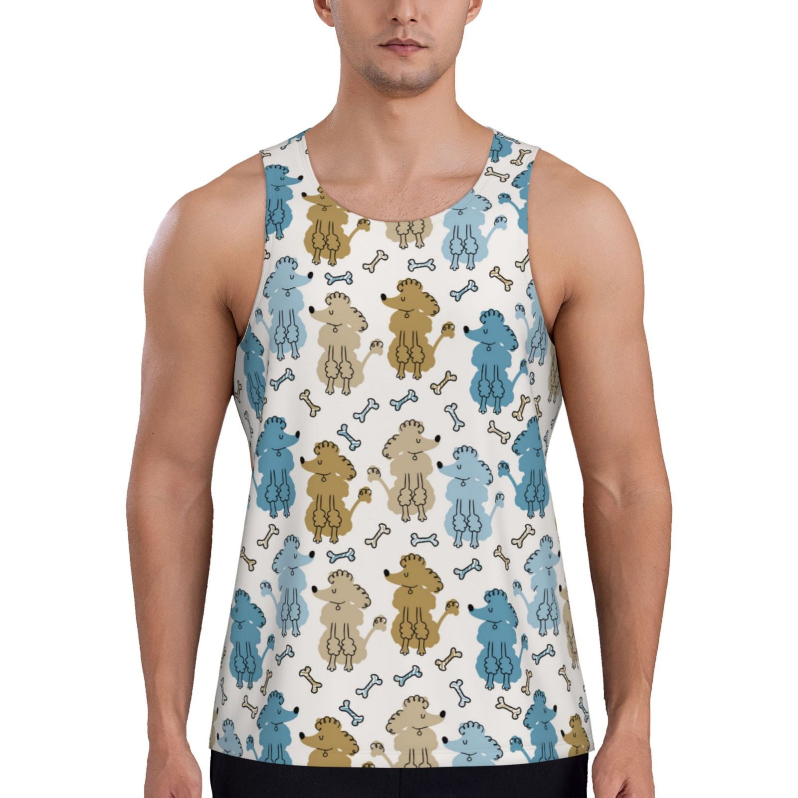 Daiia Cartoon Poodle Dog Printed Men's Quick Dry Fit Muscle Tank Top ...