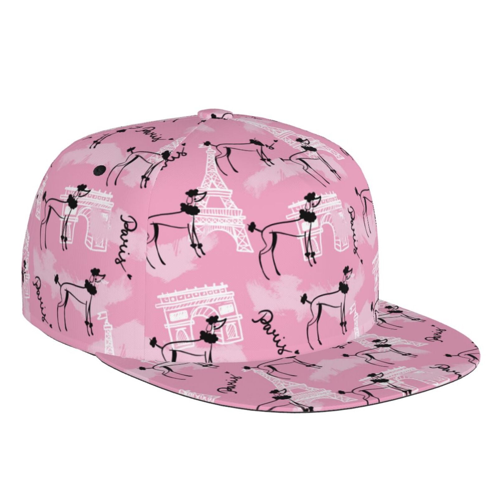 Daiia Cartoon Poodle Dog print Flat Bill Hats Flat Brim Trucker Cap ...