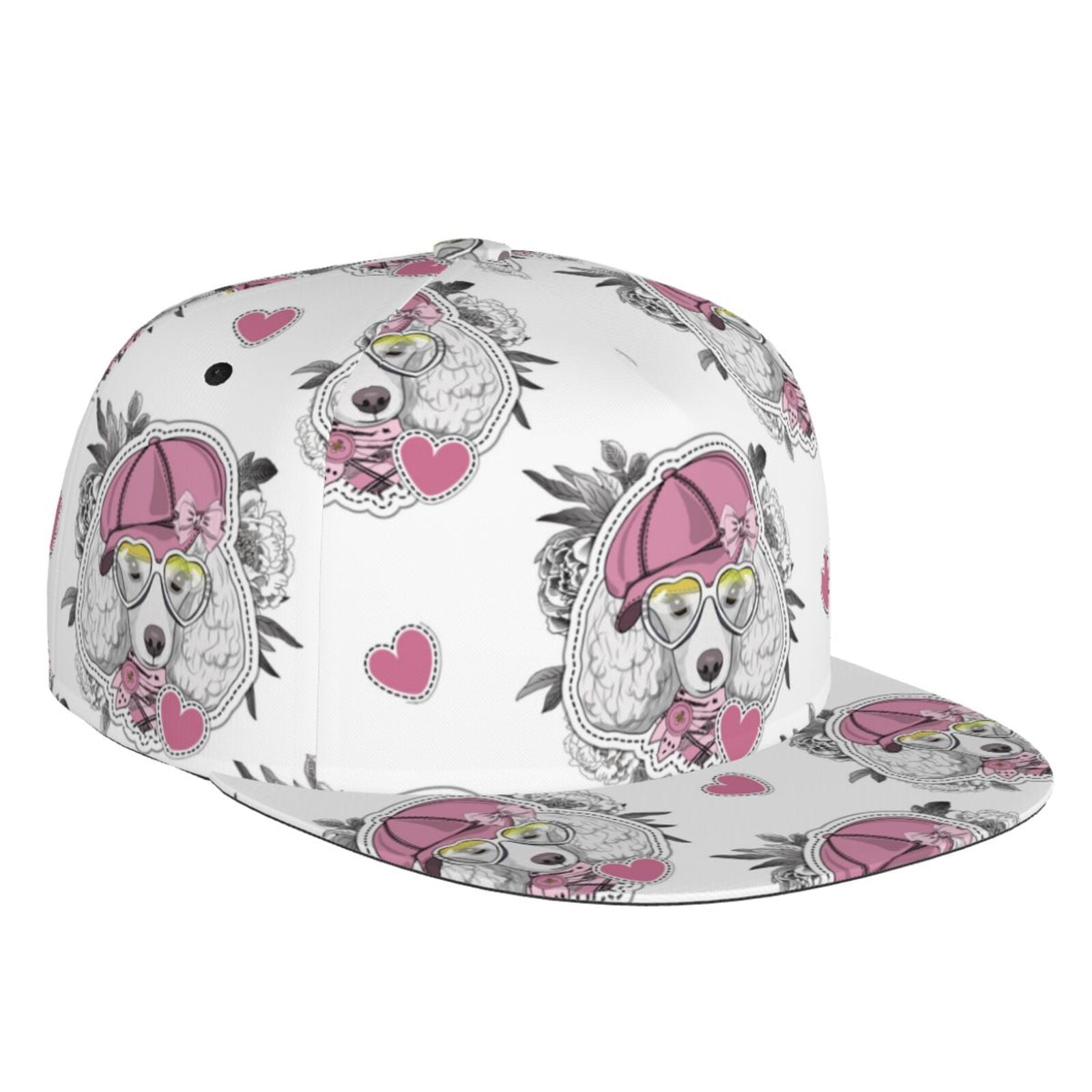 Daiia Cartoon Poodle Dog print Flat Bill Hats Flat Brim Trucker Cap ...