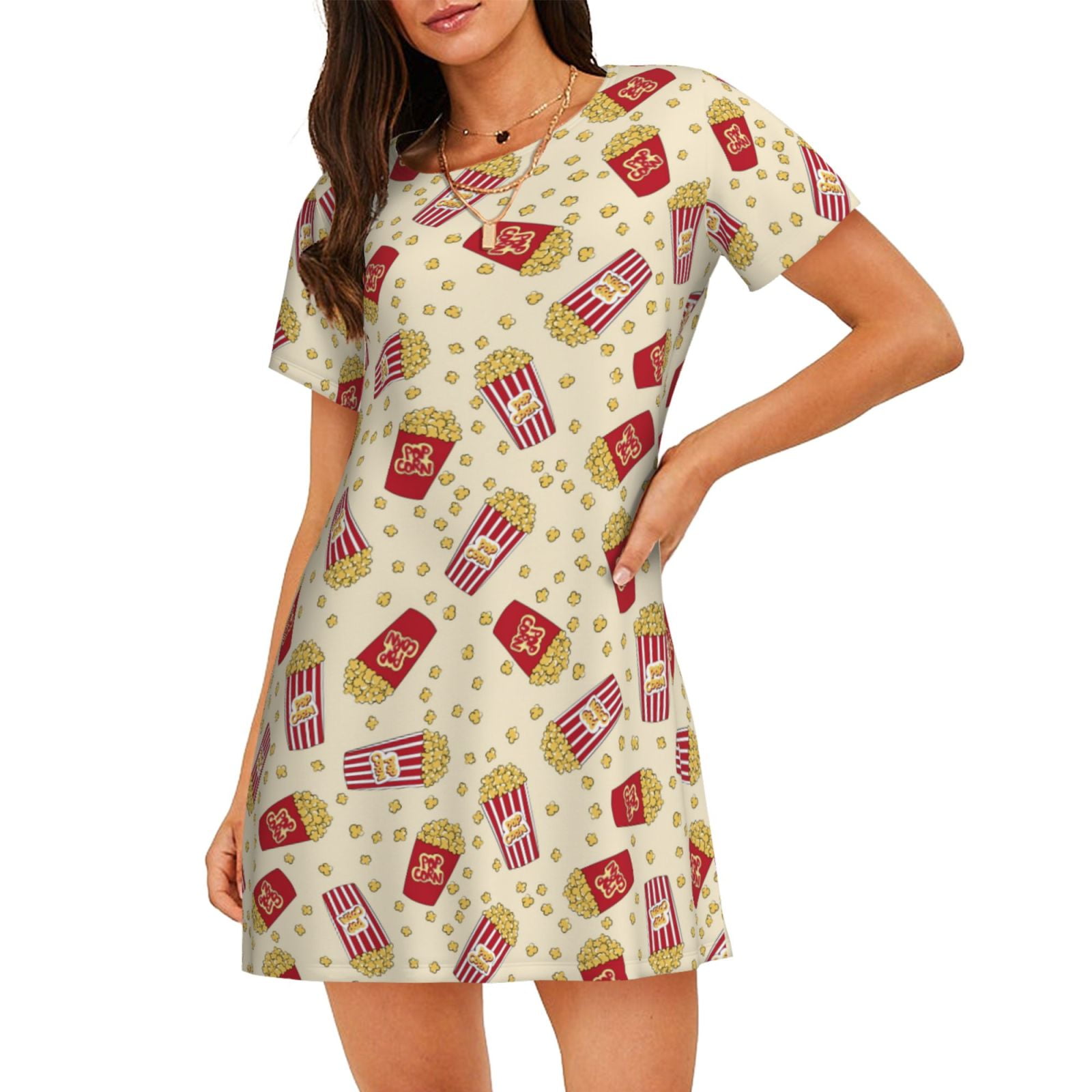Daiia Cartoon Popcorn Print Women's Nightshirt Soft Nightgowns for ...