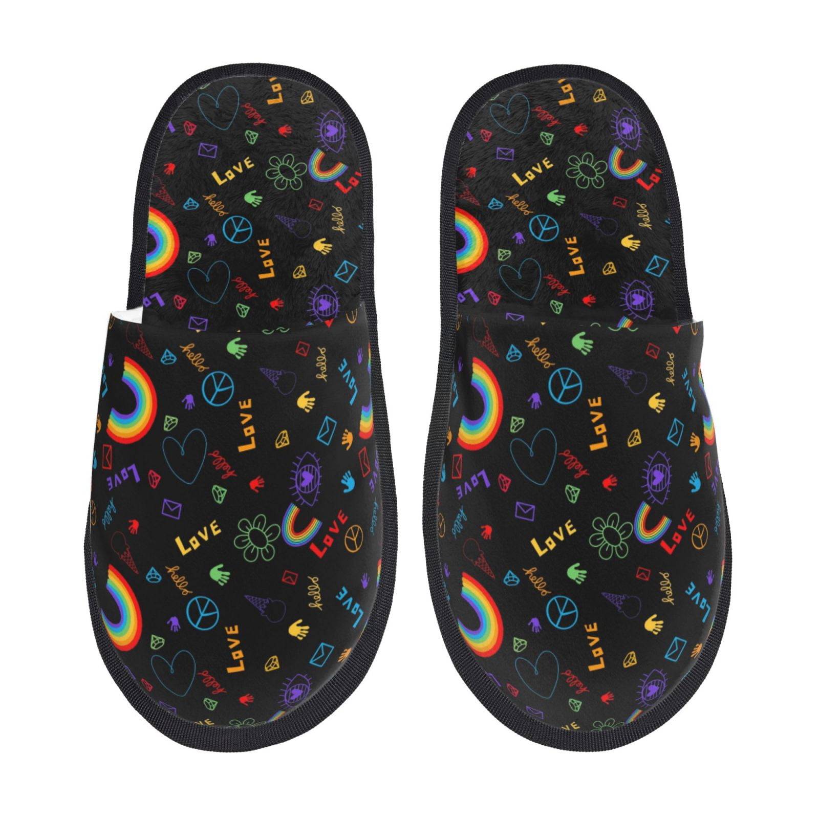 Daiia Cartoon Pride Lgbt Pattern Furry Slippers for Women and Men, Soft ...