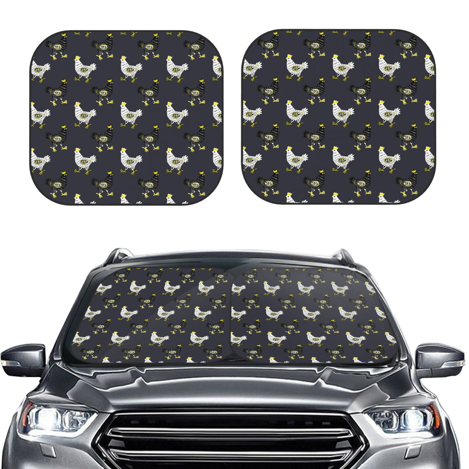 Daiia Cartoon Rooster 2PCS Car Windshield Sun Shade, Foldable Sun ...