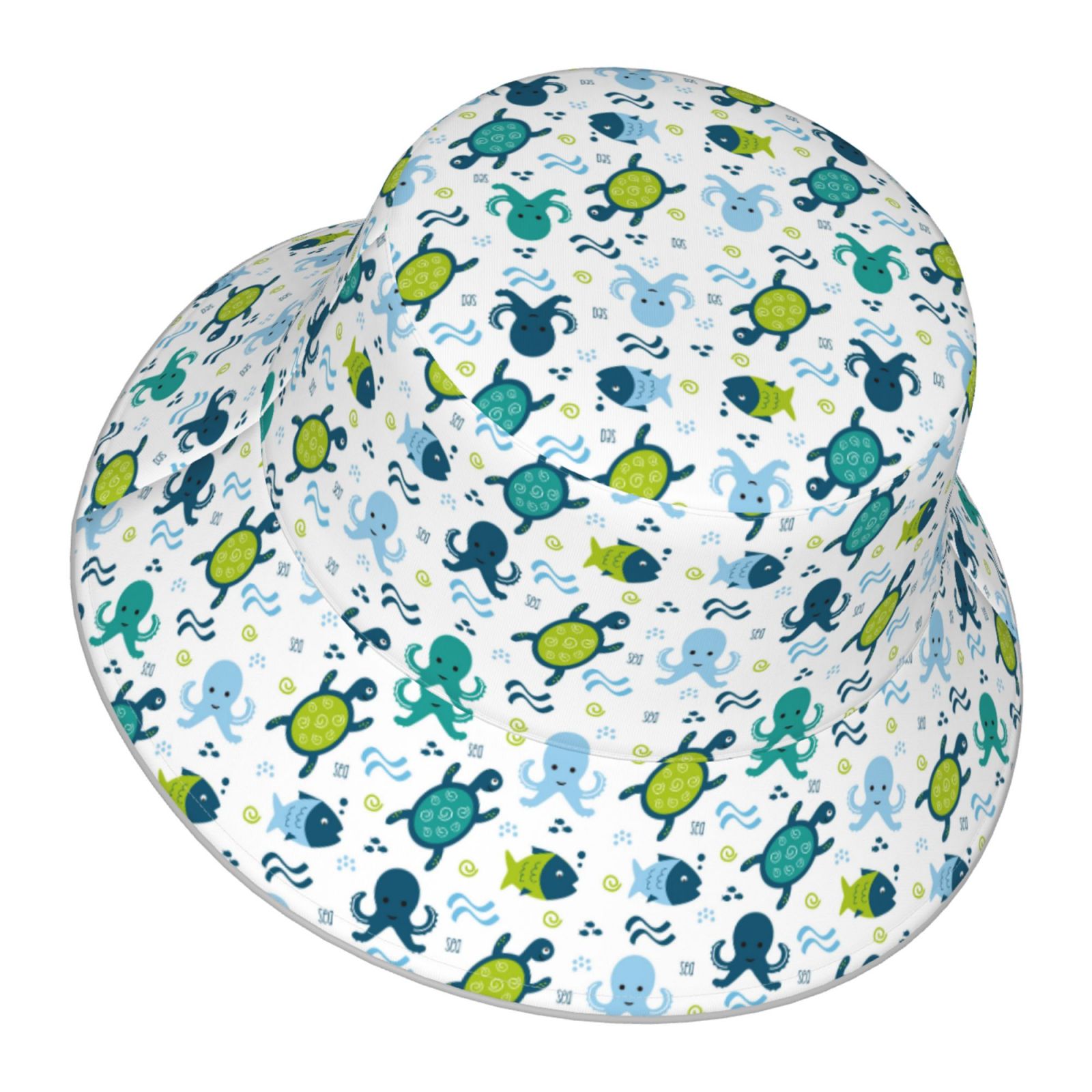 Daiia Cartoon Sea Creatures Pattern Bucket Hat - Trendy Cotton Sun Hat ...