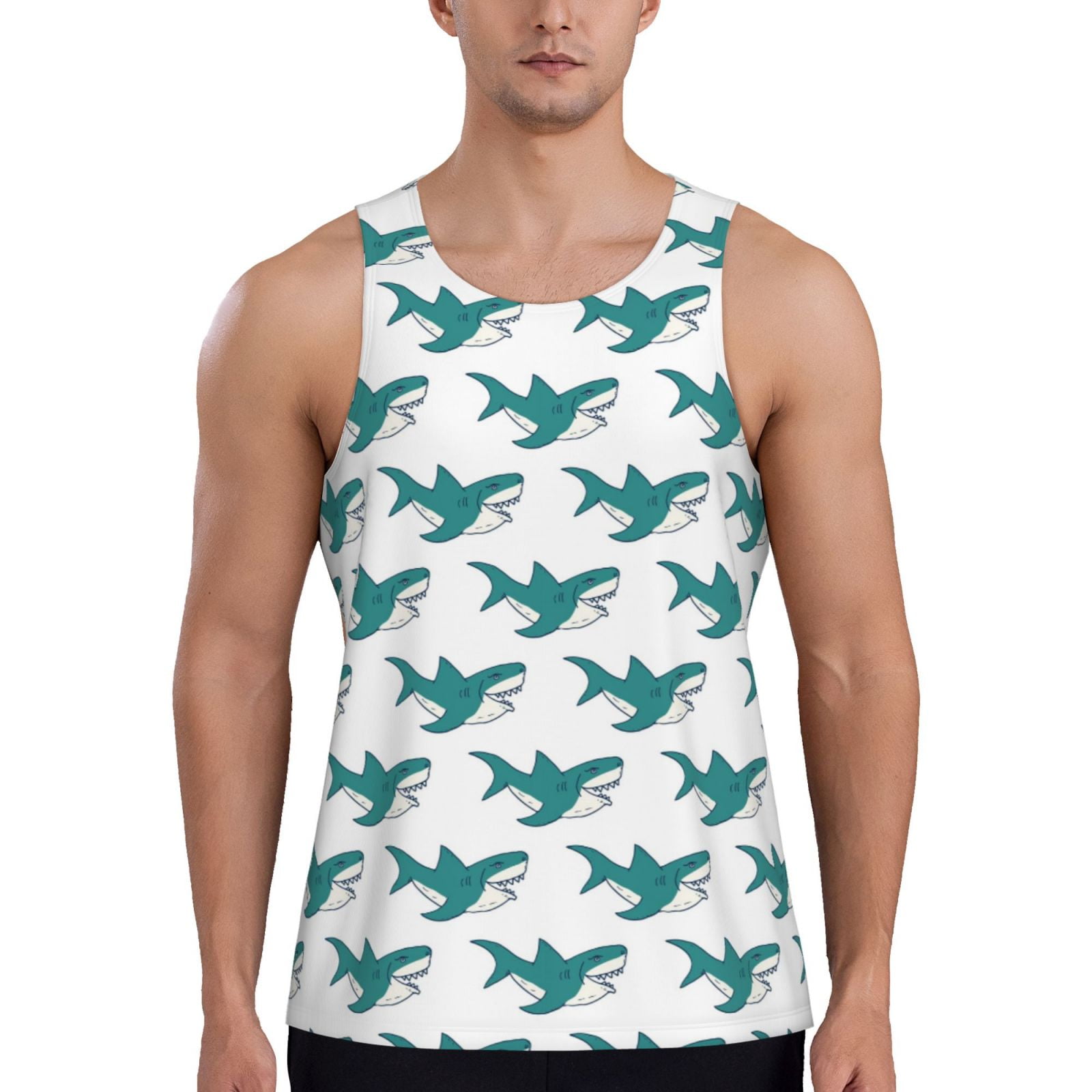 Daiia Cartoon Shark Printed Men's Quick Dry Fit Muscle Tank Top Slim ...