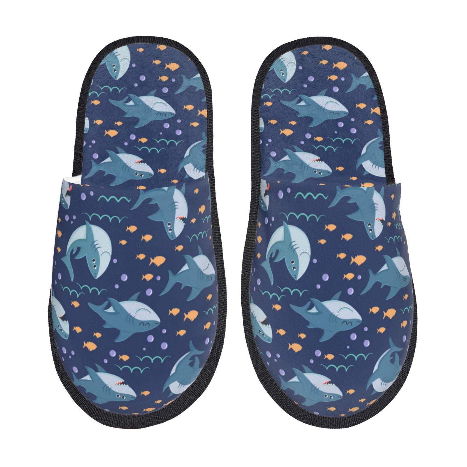 Daiia Cartoon Sharks2 Pattern Furry Slippers for Women and Men, Soft ...
