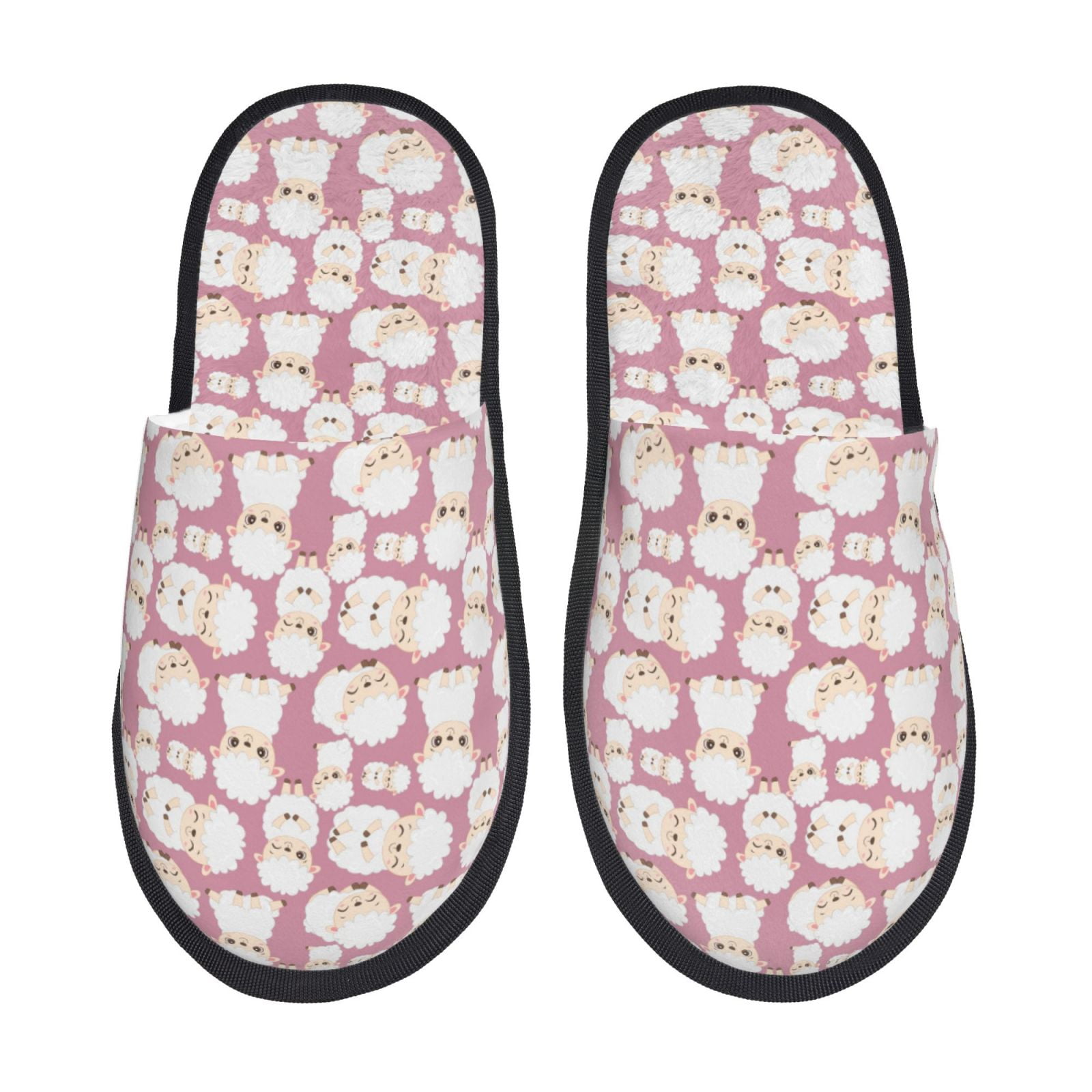 Daiia Cartoon Sheep Pattern Furry Slippers for Women and Men, Soft ...