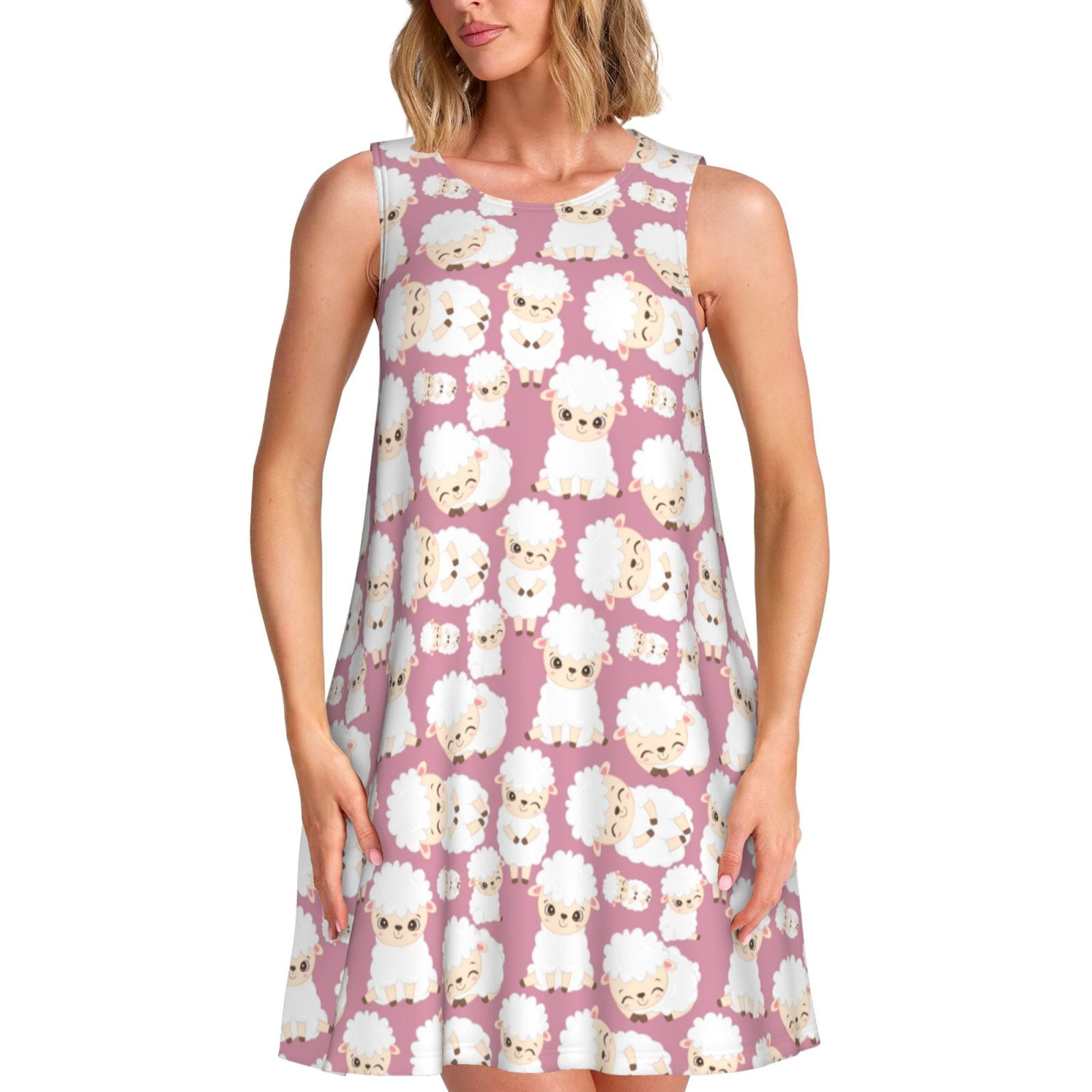 Daiia Cartoon Sheep Print Women's Dresses 2025 Trendy Short sleeve ...