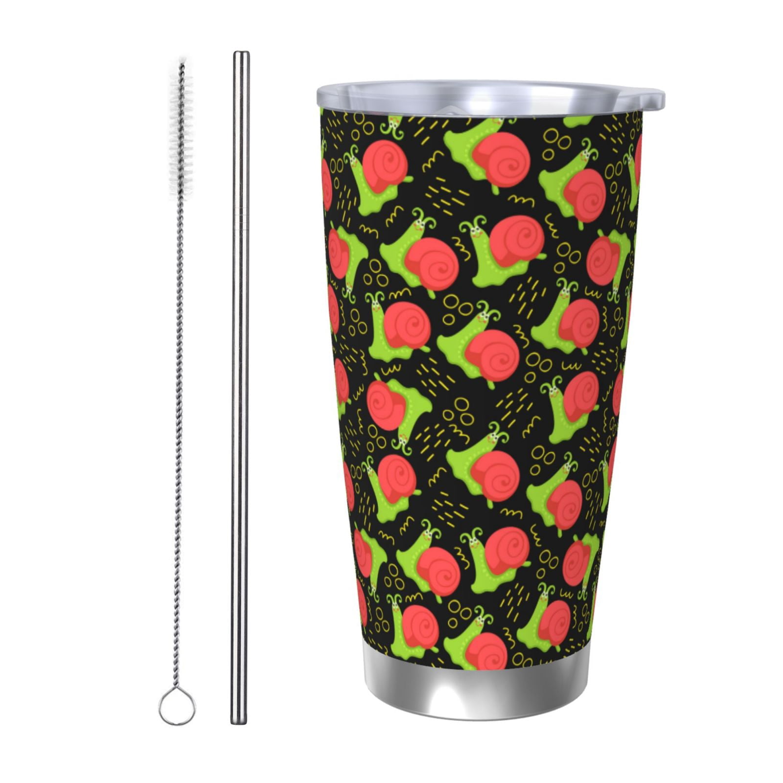 Daiia Cartoon Snail Printed 20oz Insulated Coffee Cup with Straw Topper ...