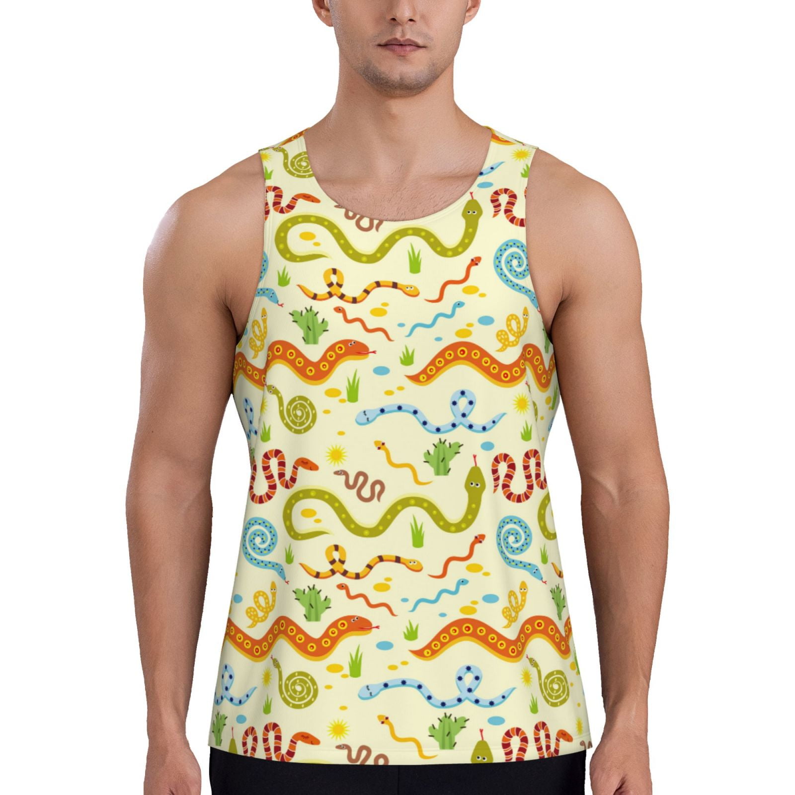 Daiia Cartoon Snake8 Printed Men's Quick Dry Fit Muscle Tank Top Slim ...