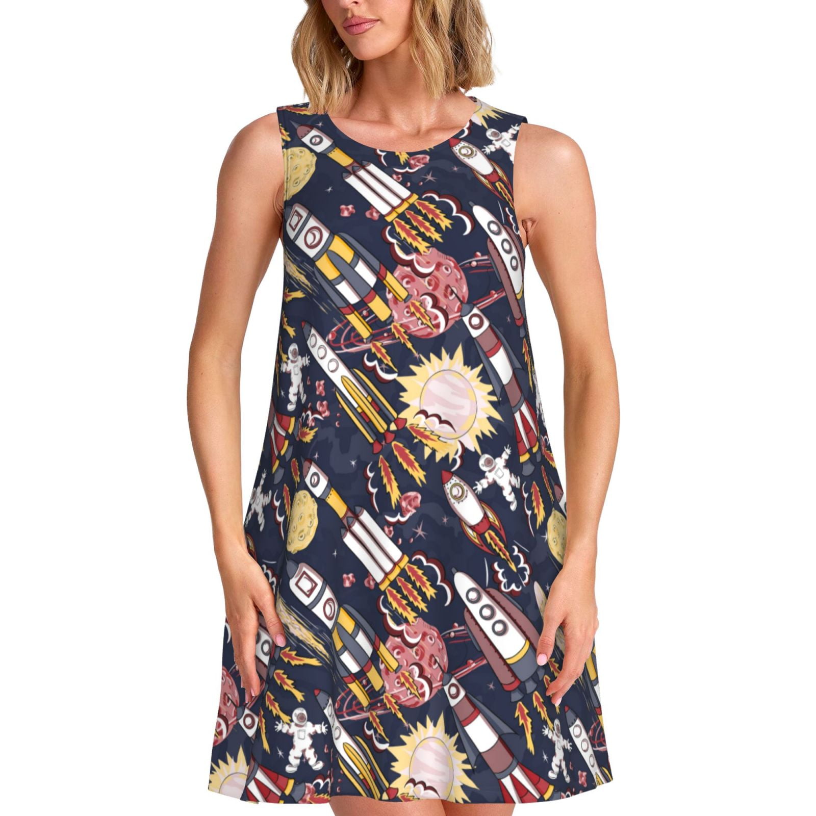 Daiia Cartoon Space 1 Print Women's Dresses 2025 Trendy Short sleeve ...