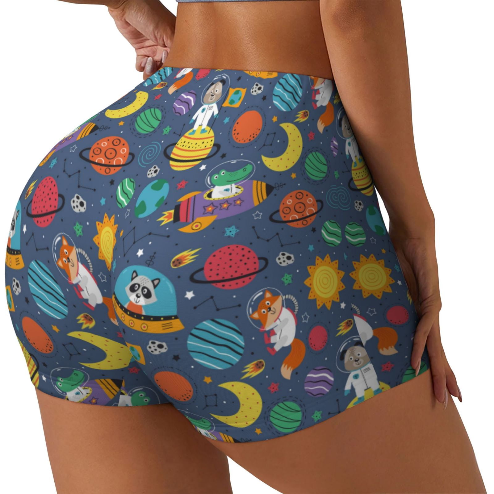 Daiia Cartoon Space Pattern Women's Workout Shorts Biker Shorts - High ...