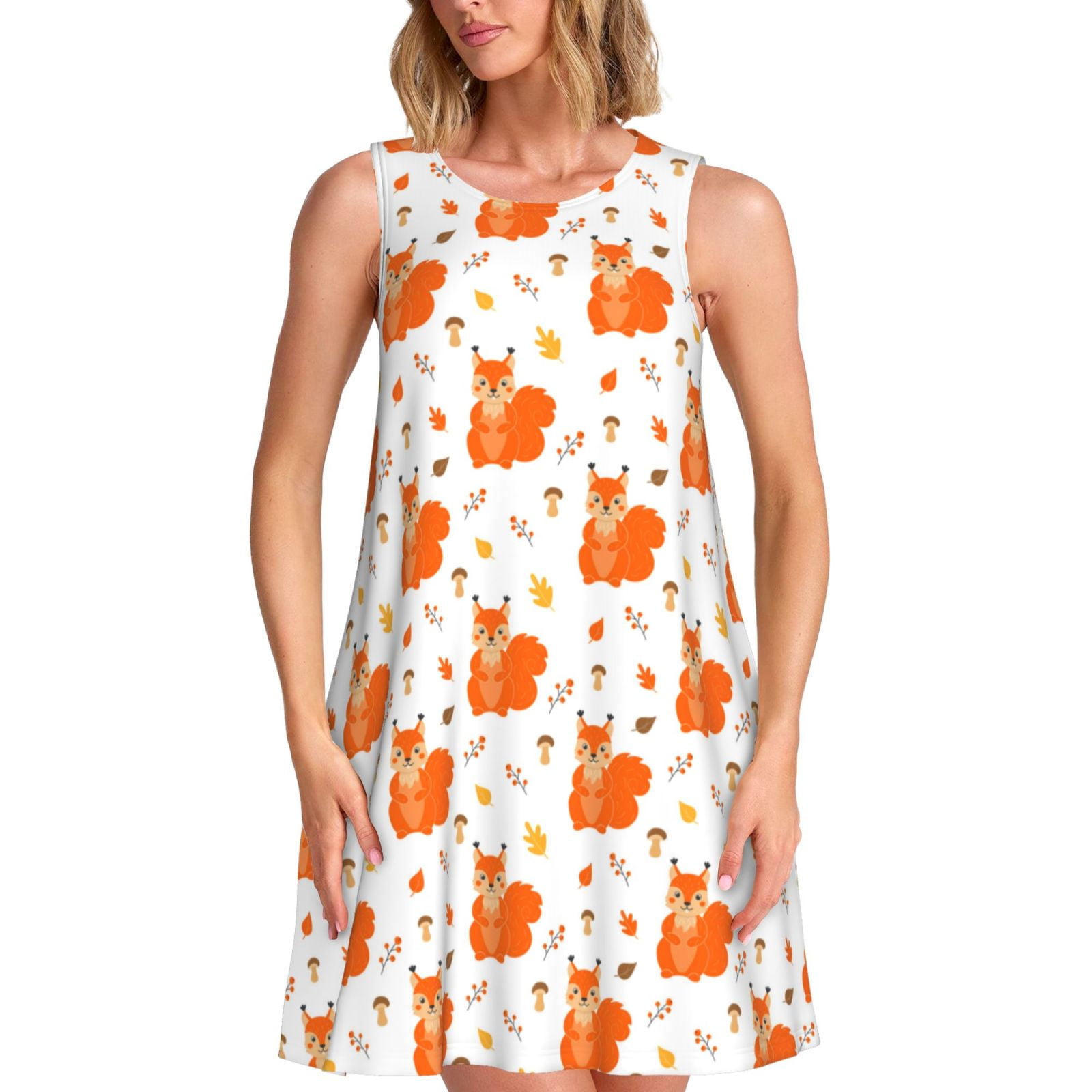 Daiia Cartoon Squirrel Print Women's Dresses 2025 Trendy Short sleeve ...