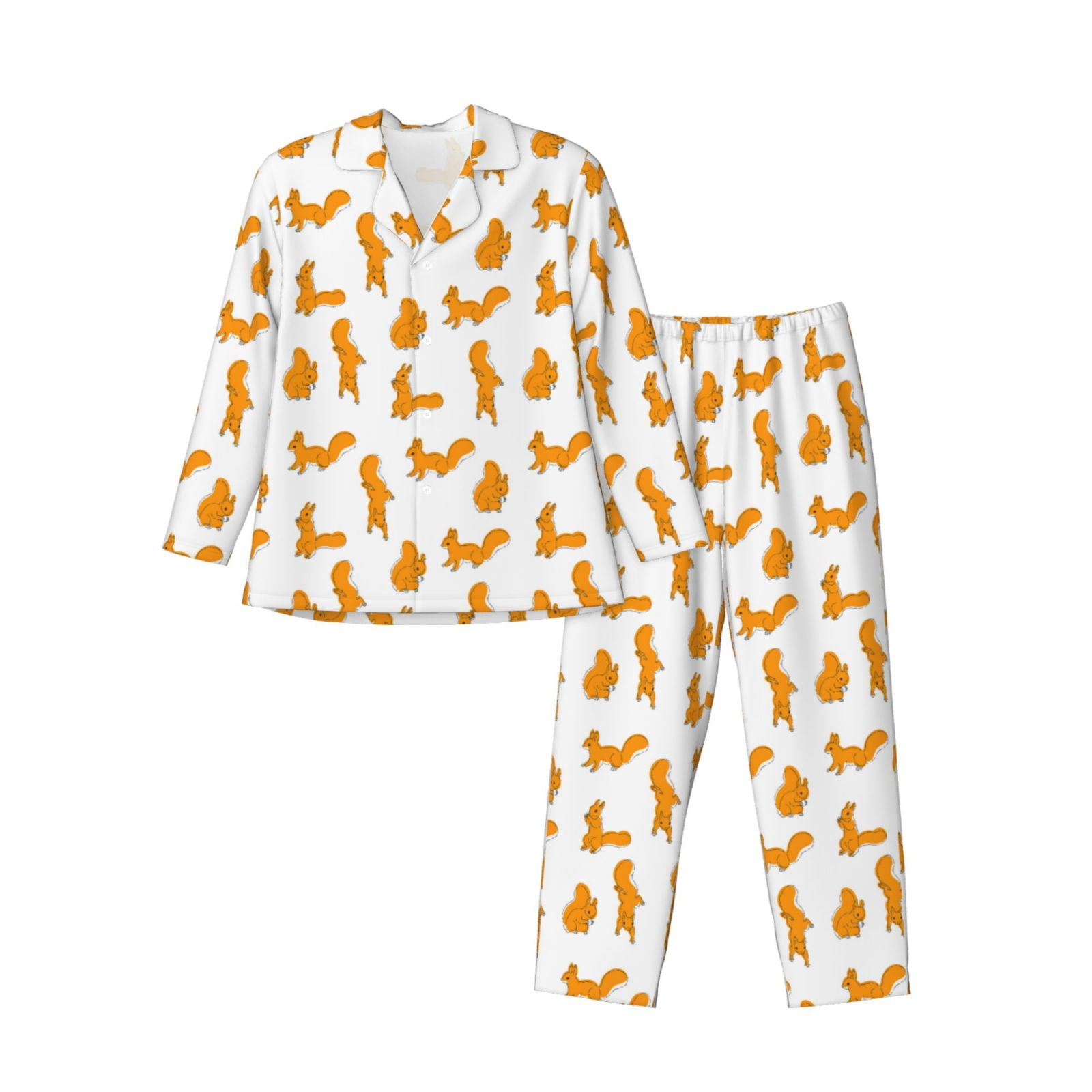 Daiia Cartoon Squirrel for Men's Long-Sleeved Pajama Set – Soft ...
