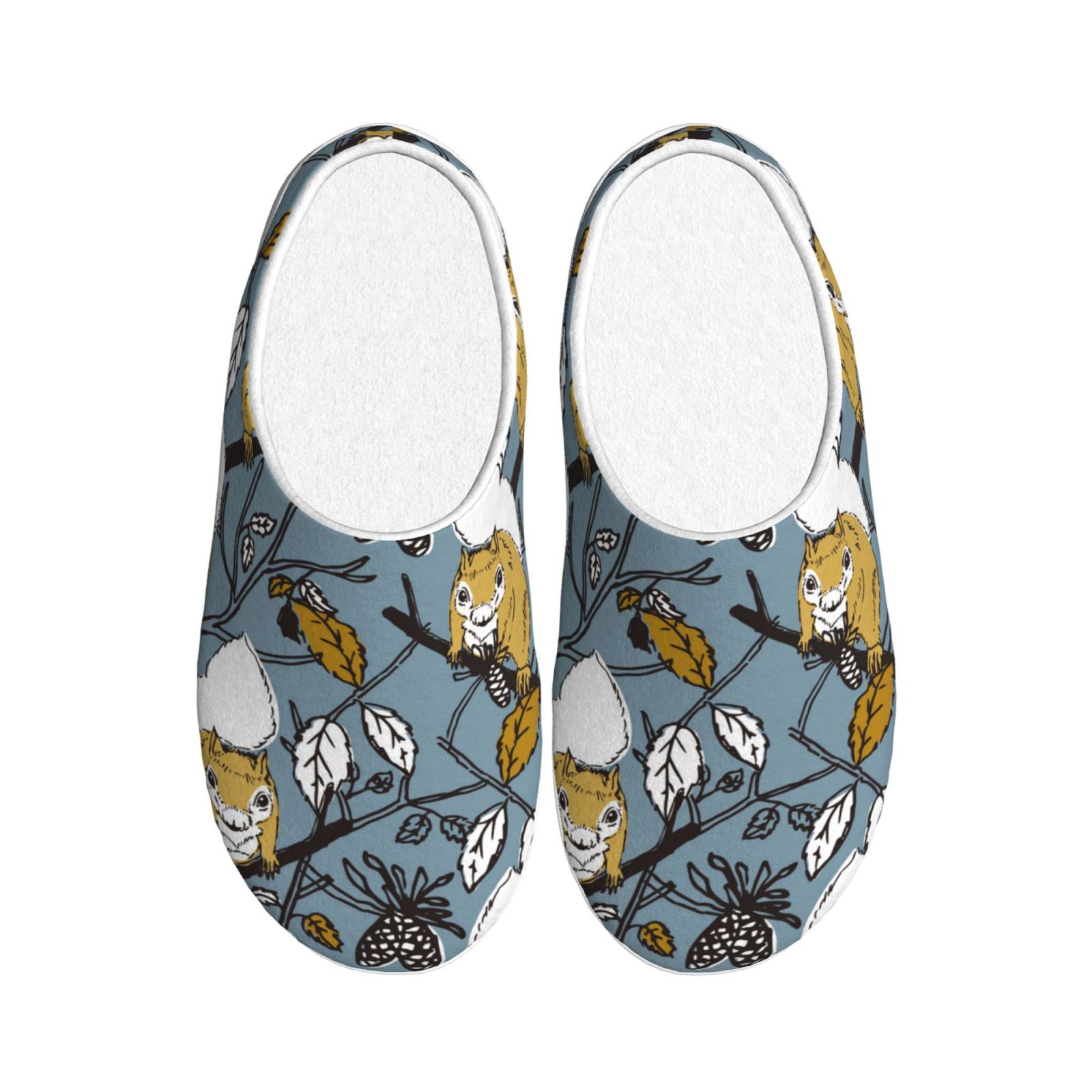Daiia Cartoon Squirrel on Branch Print Women’s Fuzzy Slippers Memory ...