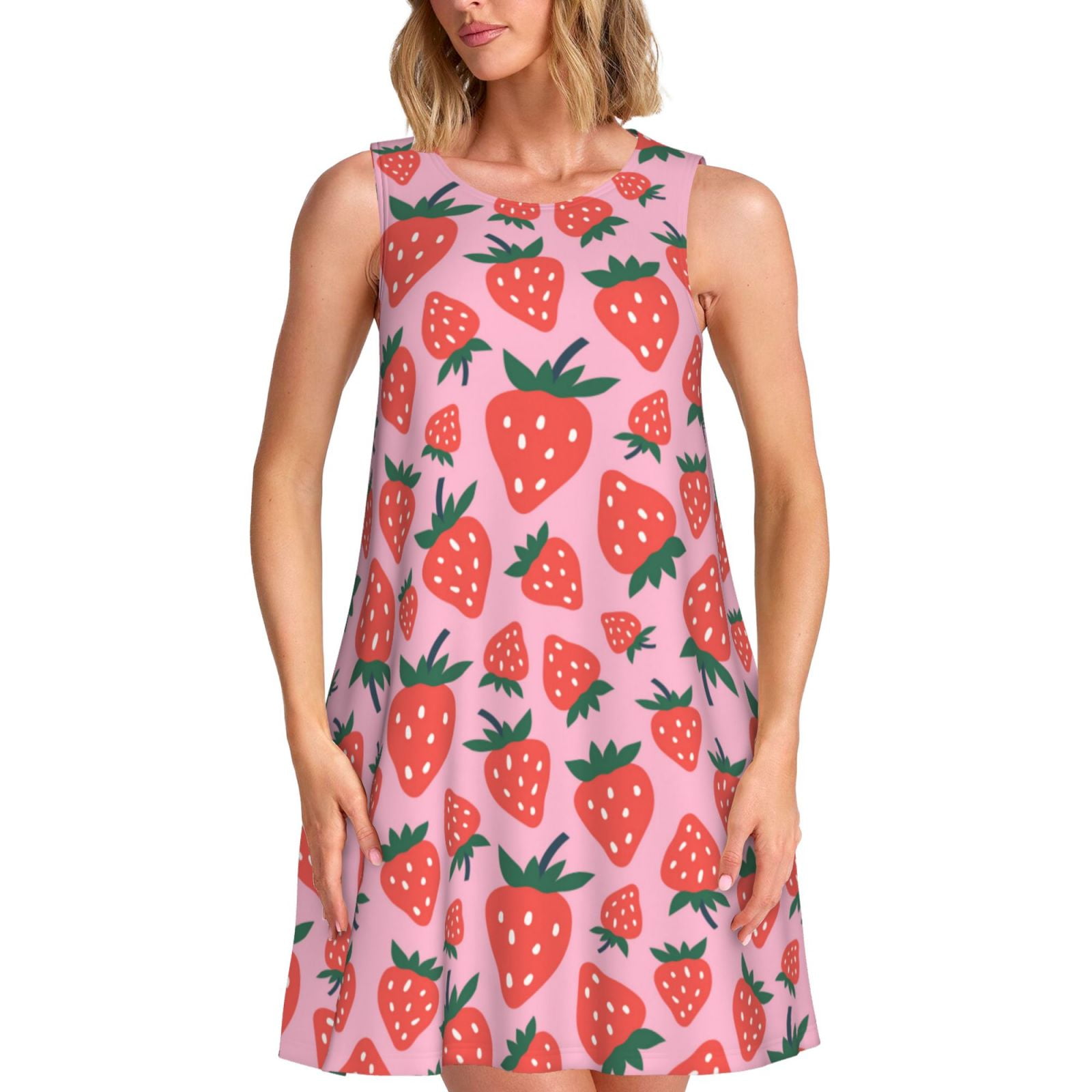 Daiia Cartoon Strawberry Print Women's Dresses 2025 Trendy Short sleeve ...