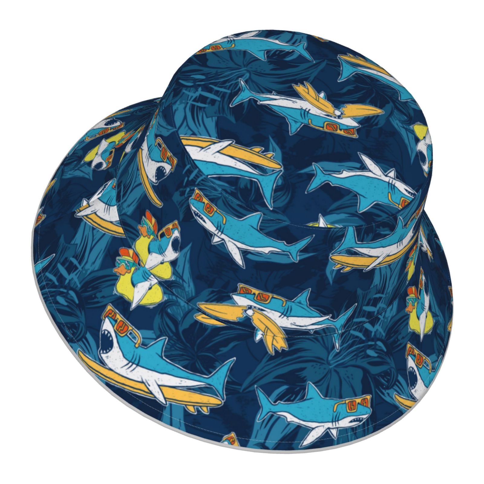 Daiia Cartoon Surfer Sharks Pattern Bucket Hat - Trendy Cotton Sun Hat ...