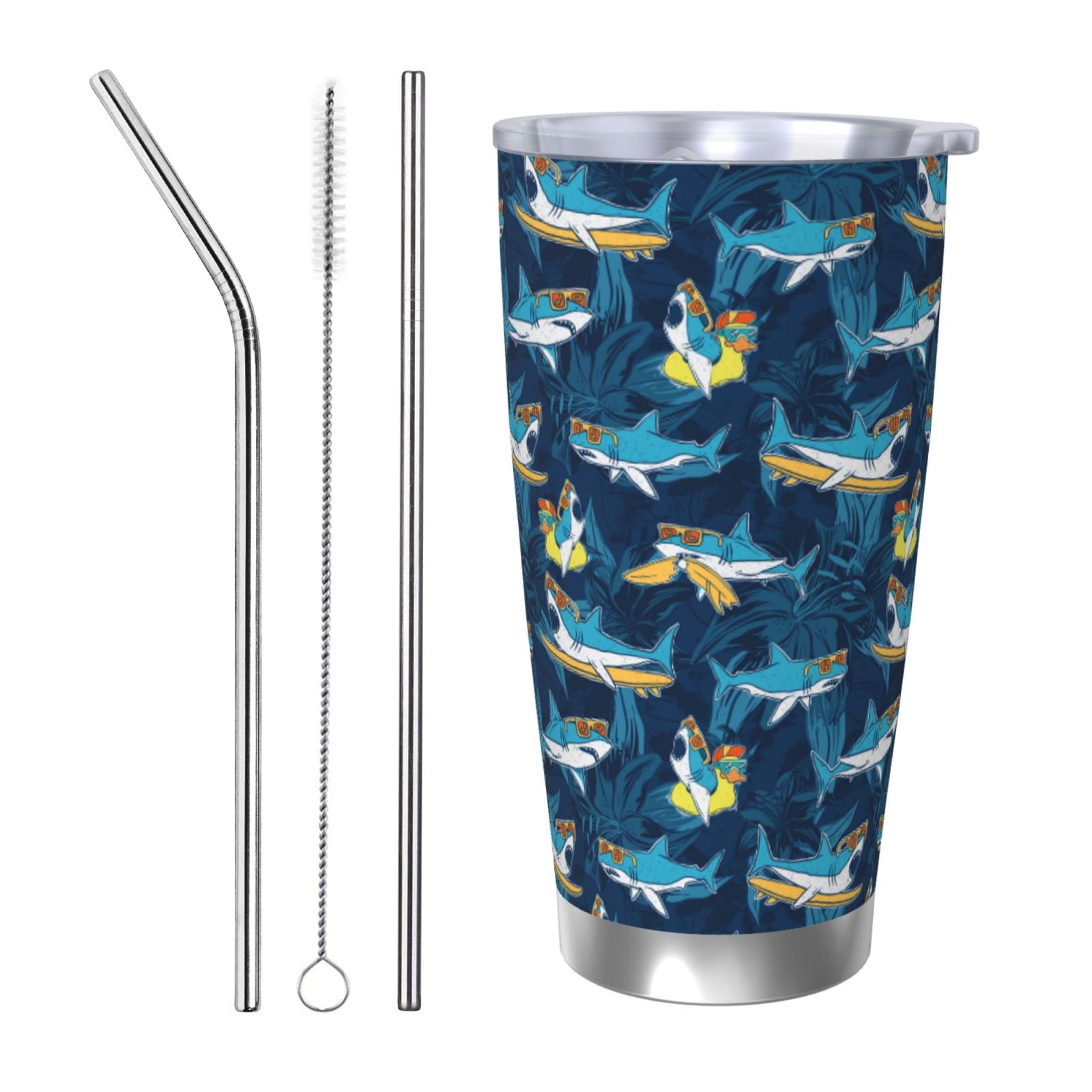 Daiia Cartoon Surfer Sharks Printed 20oz Insulated Coffee Cup with ...