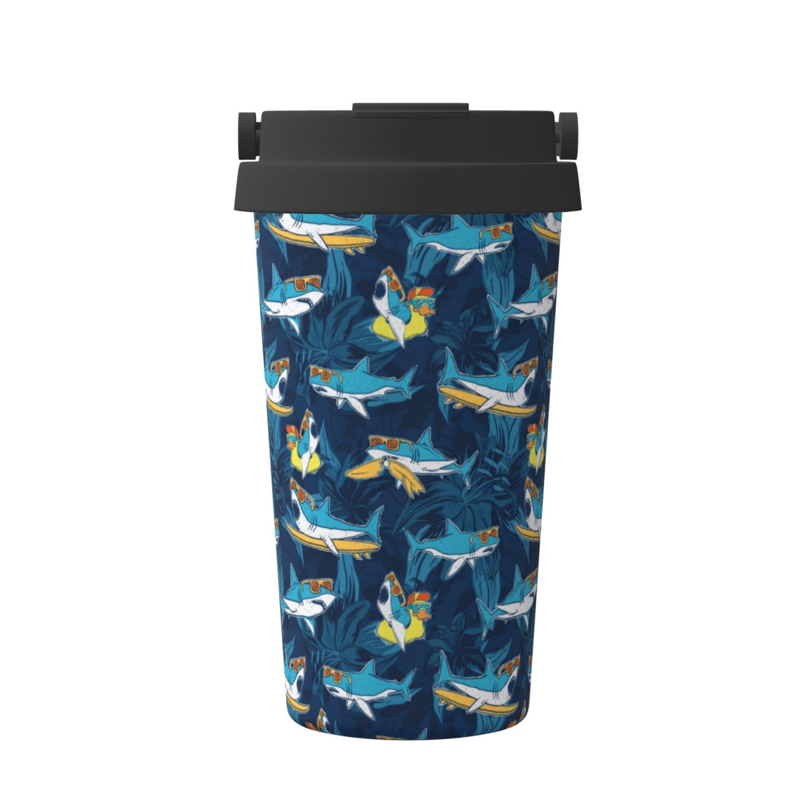 Daiia Cartoon Surfer Sharks Printed Stainless Steel Tumbler with Lid ...
