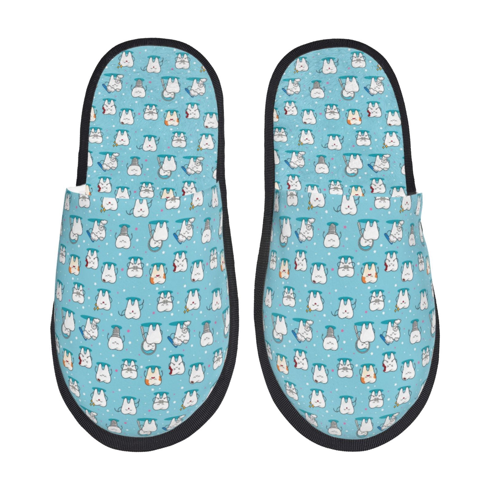 Daiia Cartoon Teeth Pattern Furry Slippers for Women and Men, Soft ...