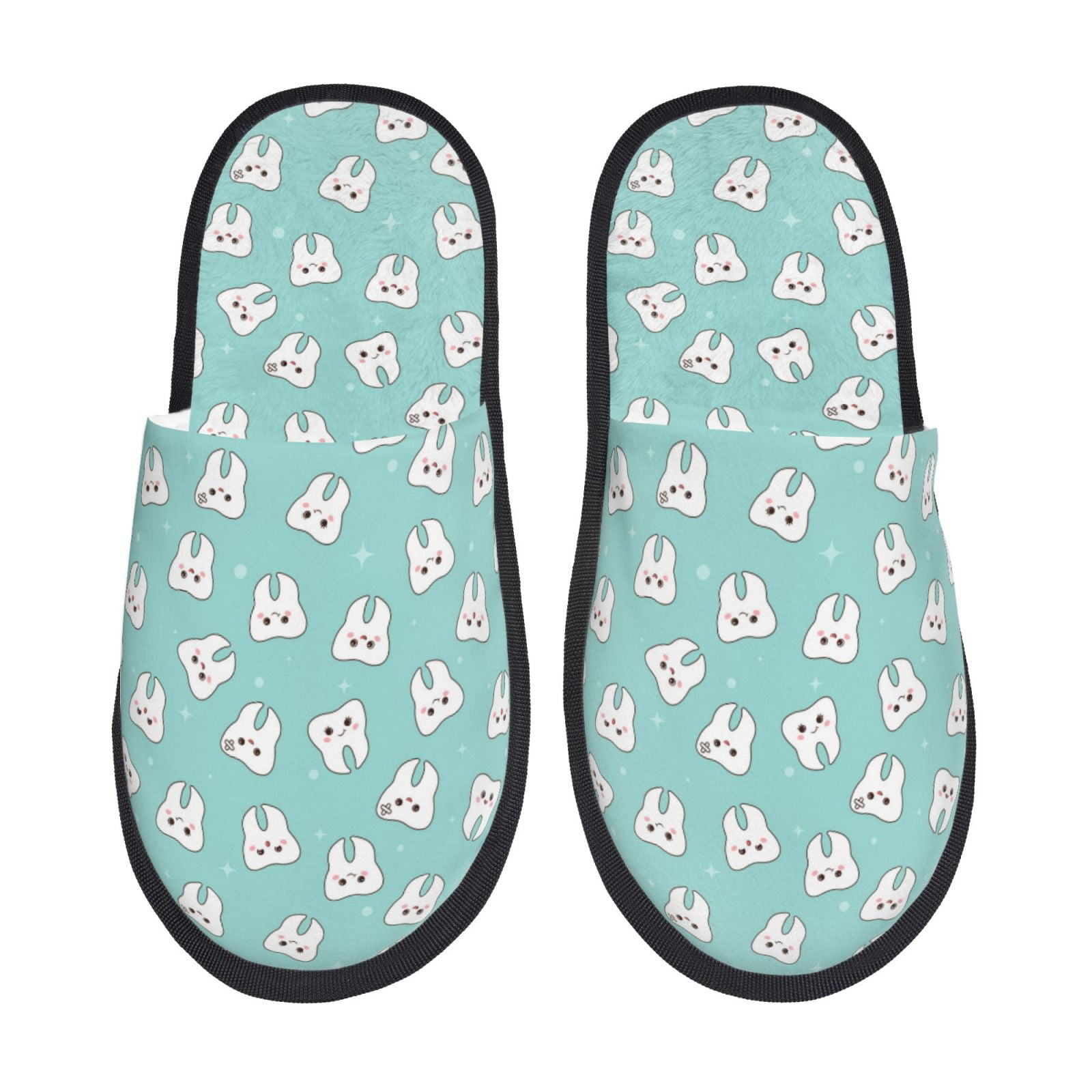 Daiia Cartoon Teeth1 Pattern Furry Slippers for Women and Men, Soft ...