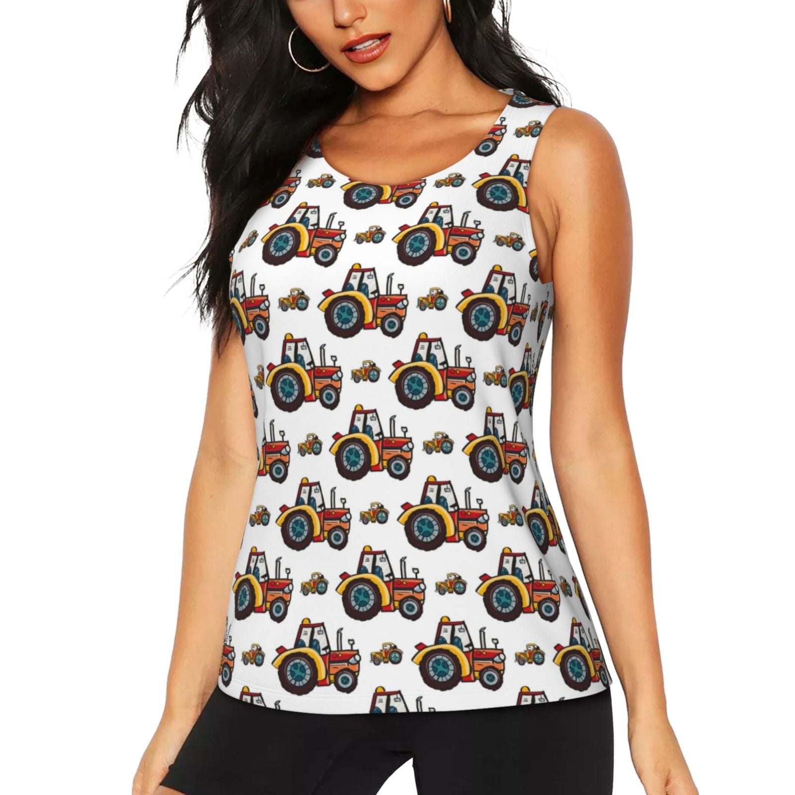 Daiia Cartoon Tractor Printed Womens Workout Tops for Women Quick-dry ...
