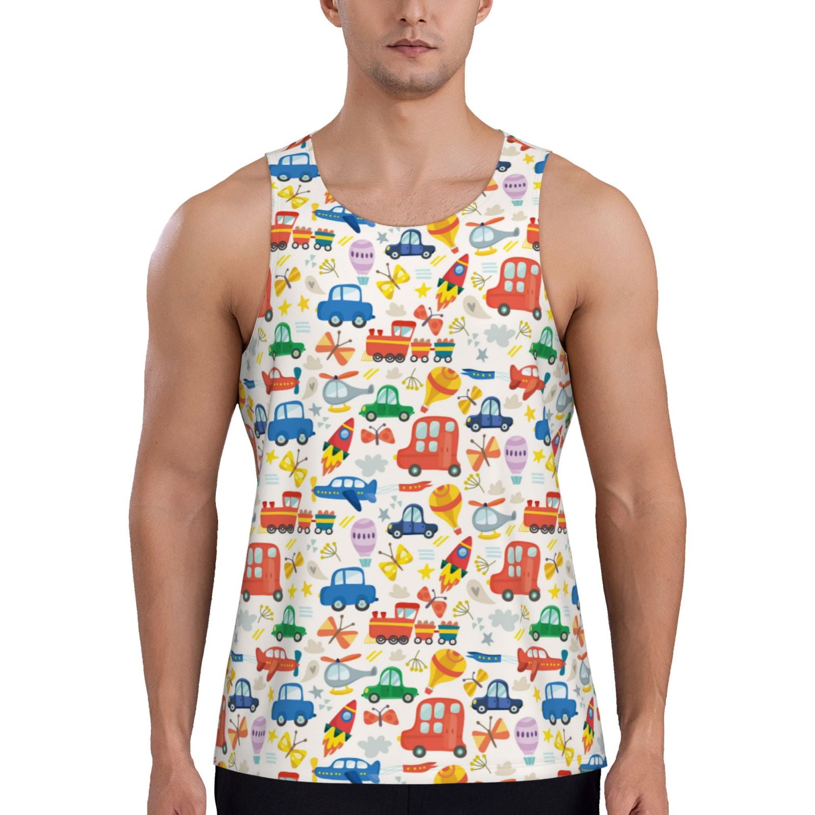 Daiia Cartoon Transportation Printed Men's Quick Dry Fit Muscle Tank ...