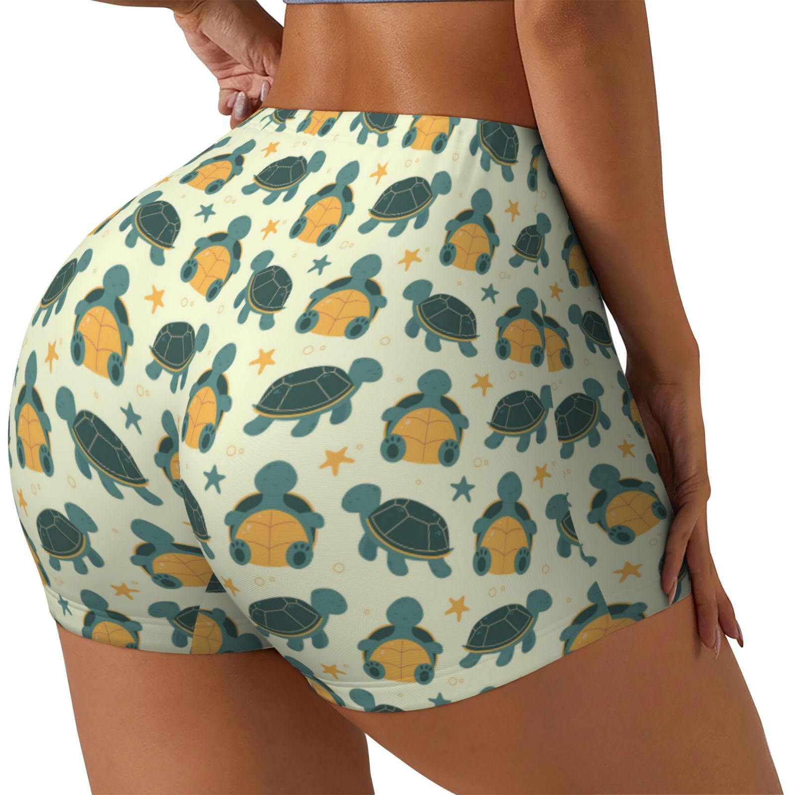 Daiia Cartoon Turtles Pattern Women's Workout Shorts Biker Shorts - High Waisted Workout Spandex ...