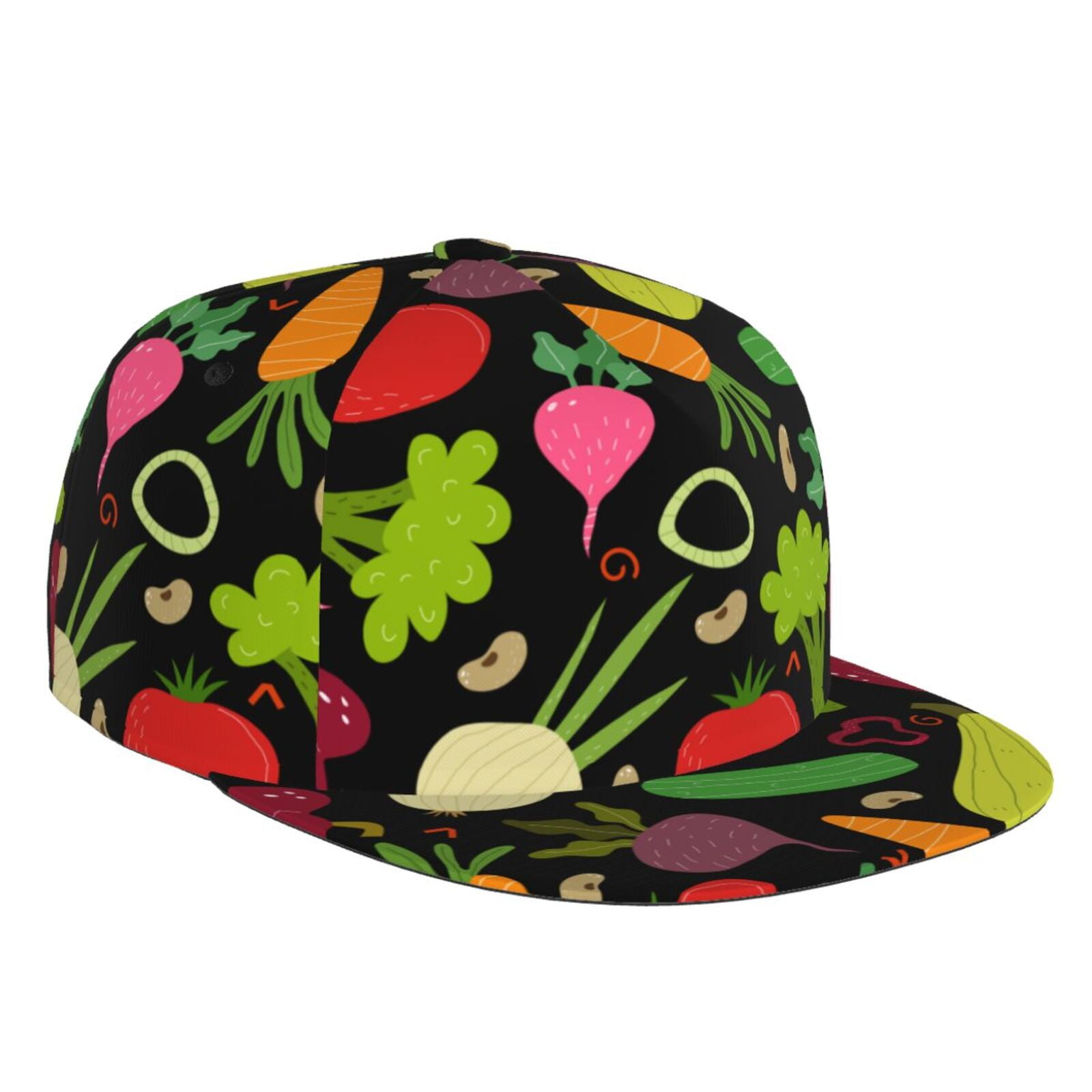 Daiia Cartoon Vegetables print Flat Bill Hats Flat Brim Trucker Cap ...
