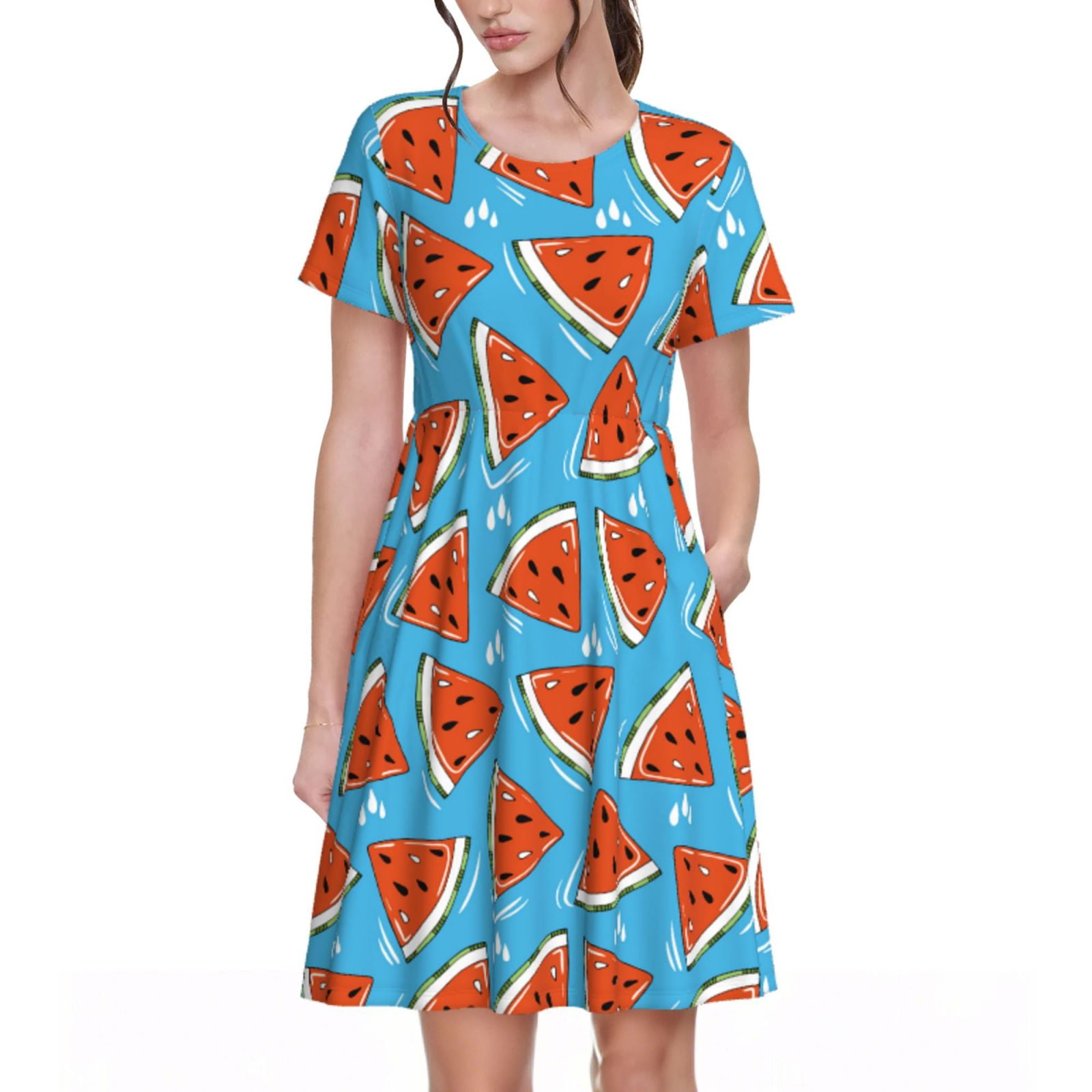 Daiia Cartoon Watermelon Print Women's Dresses 2025 Trendy Short sleeve ...