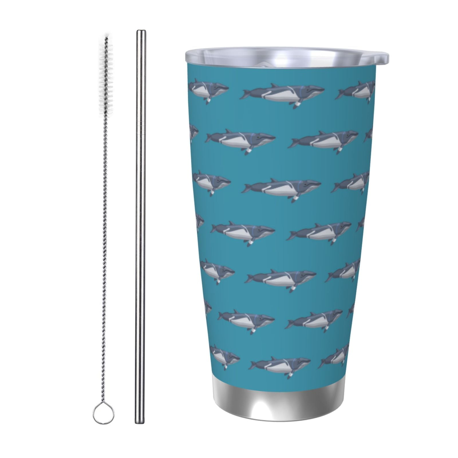 Daiia Cartoon Whale Printed 20oz Insulated Coffee Cup with Straw Topper ...