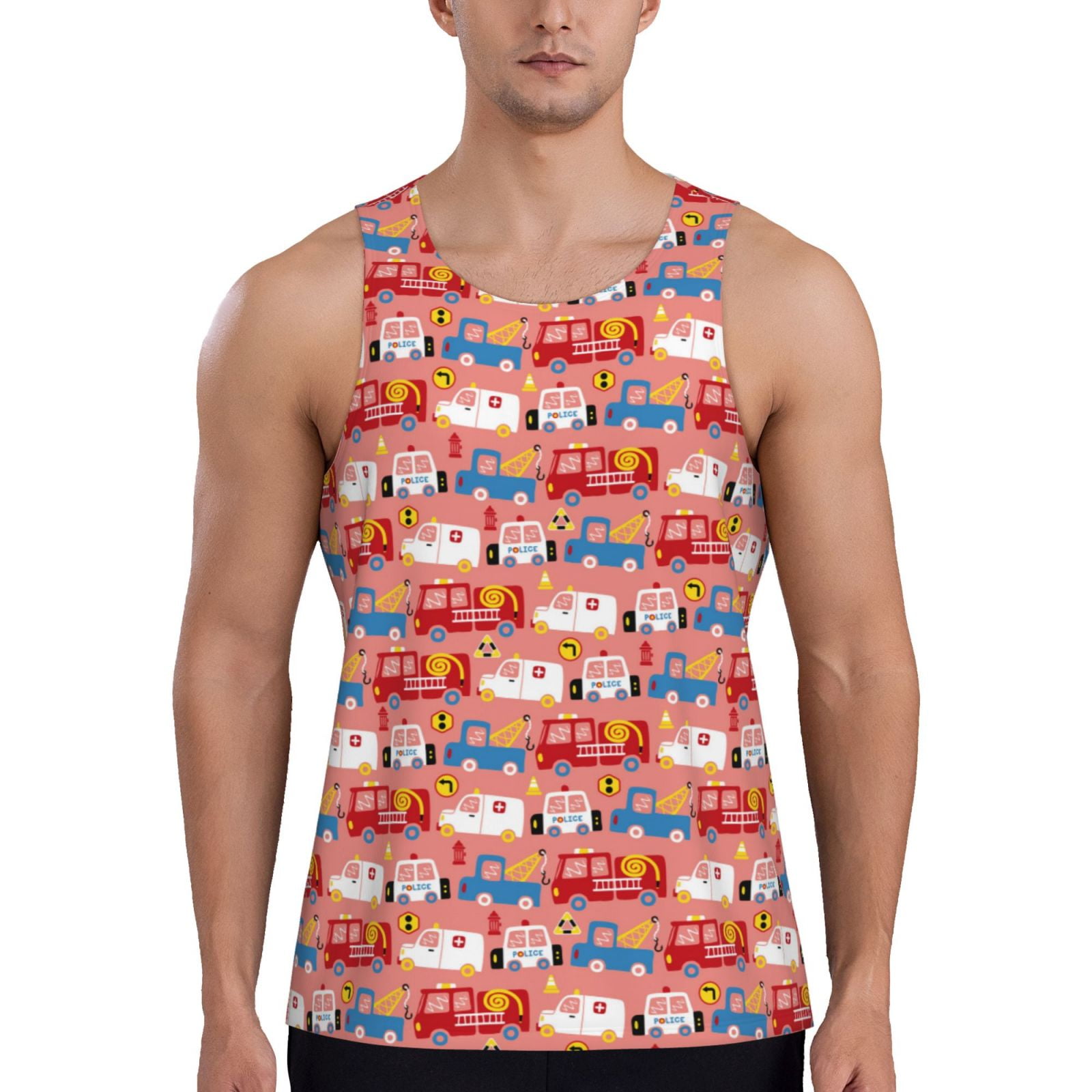 Daiia Cartoon with Traffic Elements Printed Men's Quick Dry Fit Muscle ...