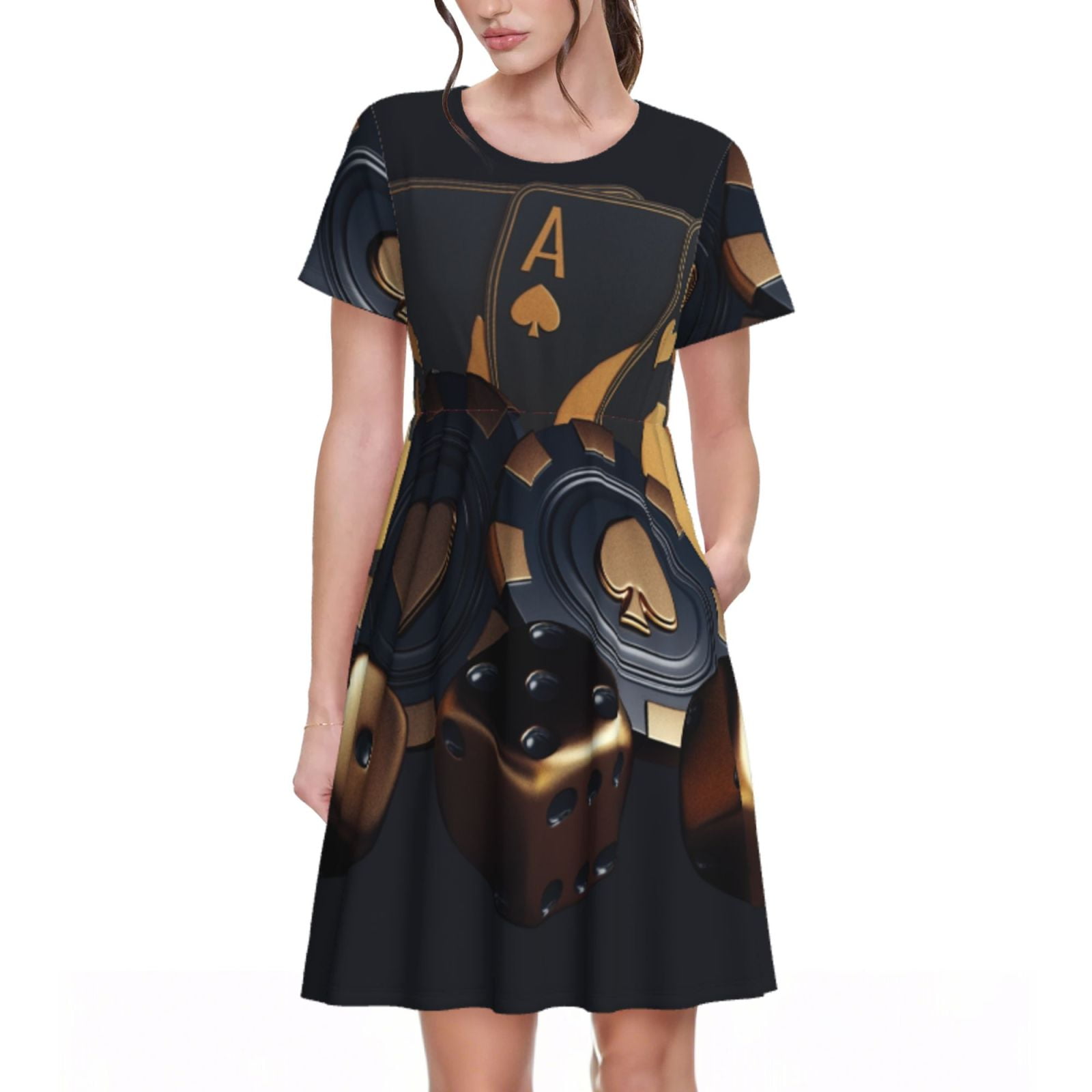 Daiia Casino Cards Poker Print Women's Dresses 2025 Trendy Short sleeve ...