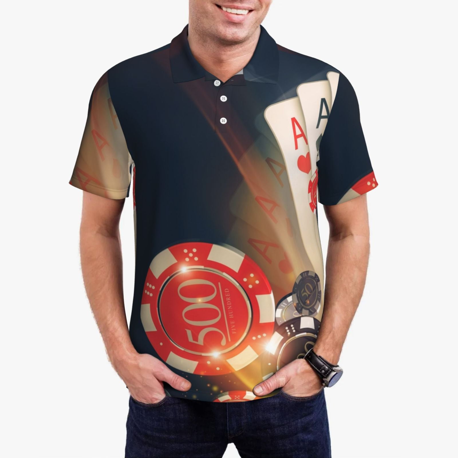 Daiia Casino Poker Chips Pattern Men’s Polo Shirts,Solid Deck Shirt ...