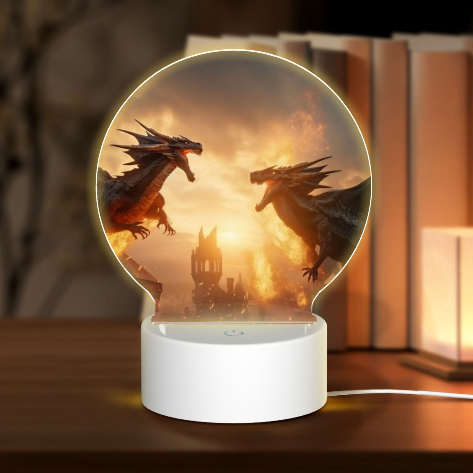 Daiia Castle Cool Fire Dragon Pattern Acrylic Night Light, LED Touch ...