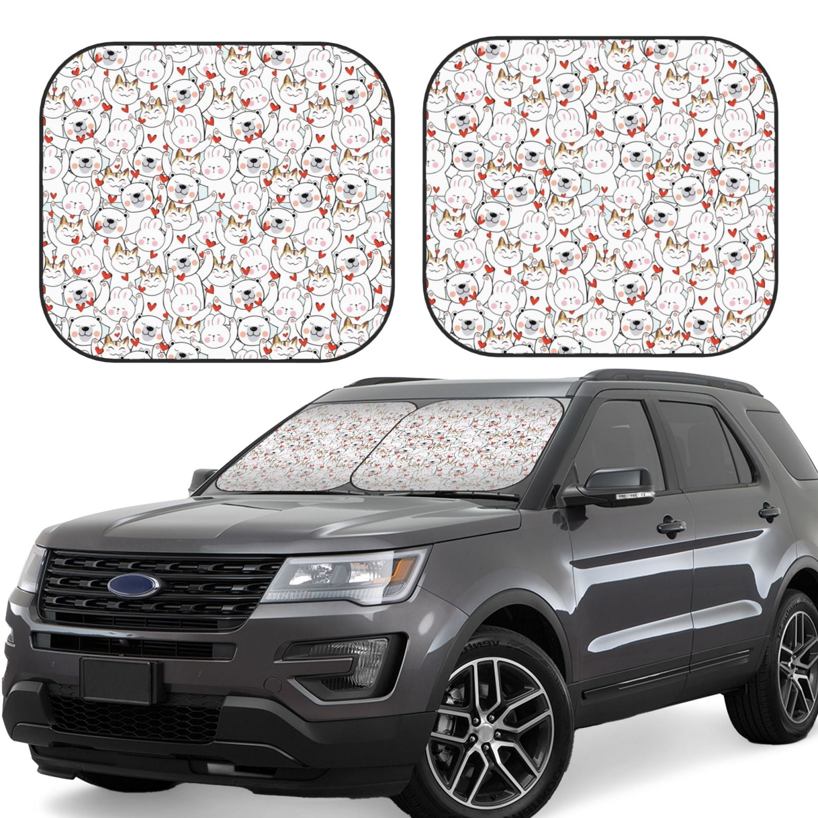 Daiia Cat Bear Rabbit 2PCS Car Windshield Sun Shade, Foldable Sun ...