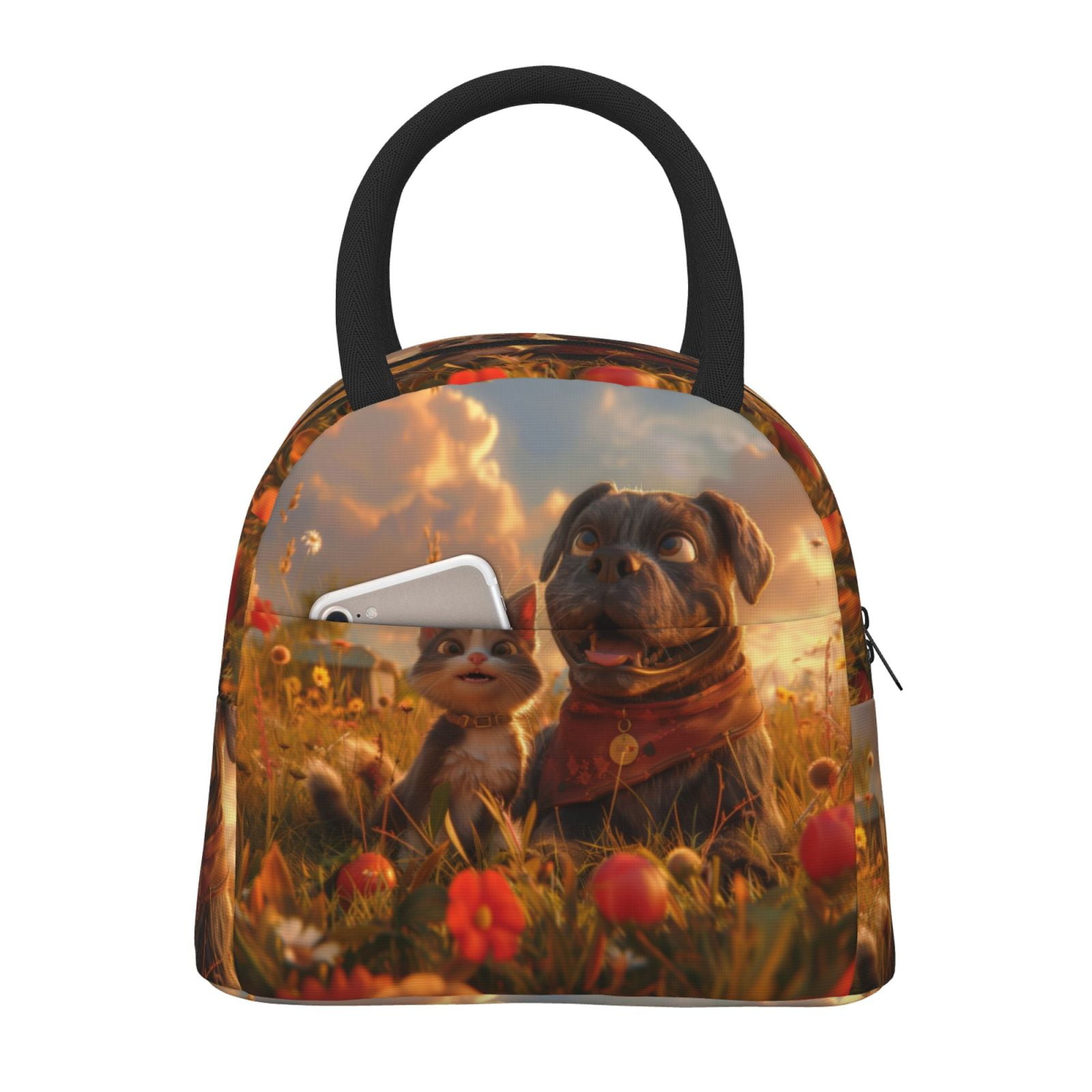 Daiia Cat Dog Friendship Pattern Lunch Bag , Insulated Lunch Box, Small ...