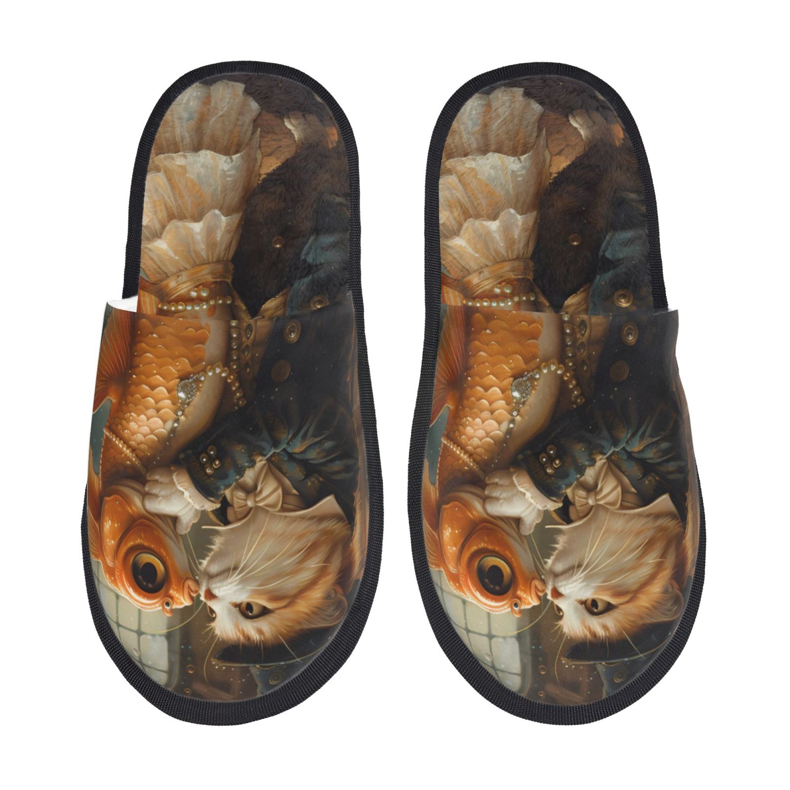 Daiia Cat Fish Dance Vintage Pattern Furry Slippers for Women and Men ...