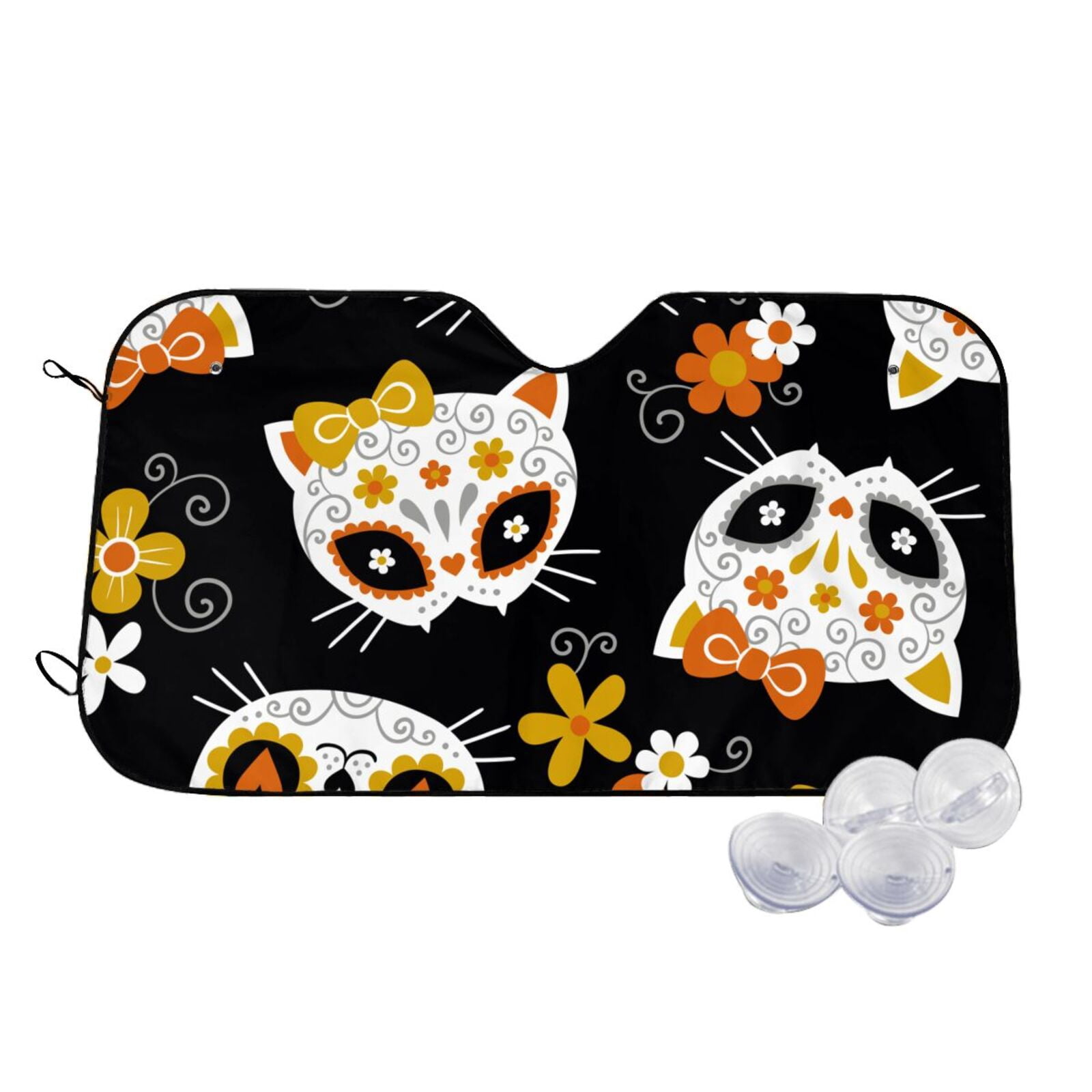 Daiia Cat Skulls and Flowers Windshield Sun Shade for Car SUV Truck ...